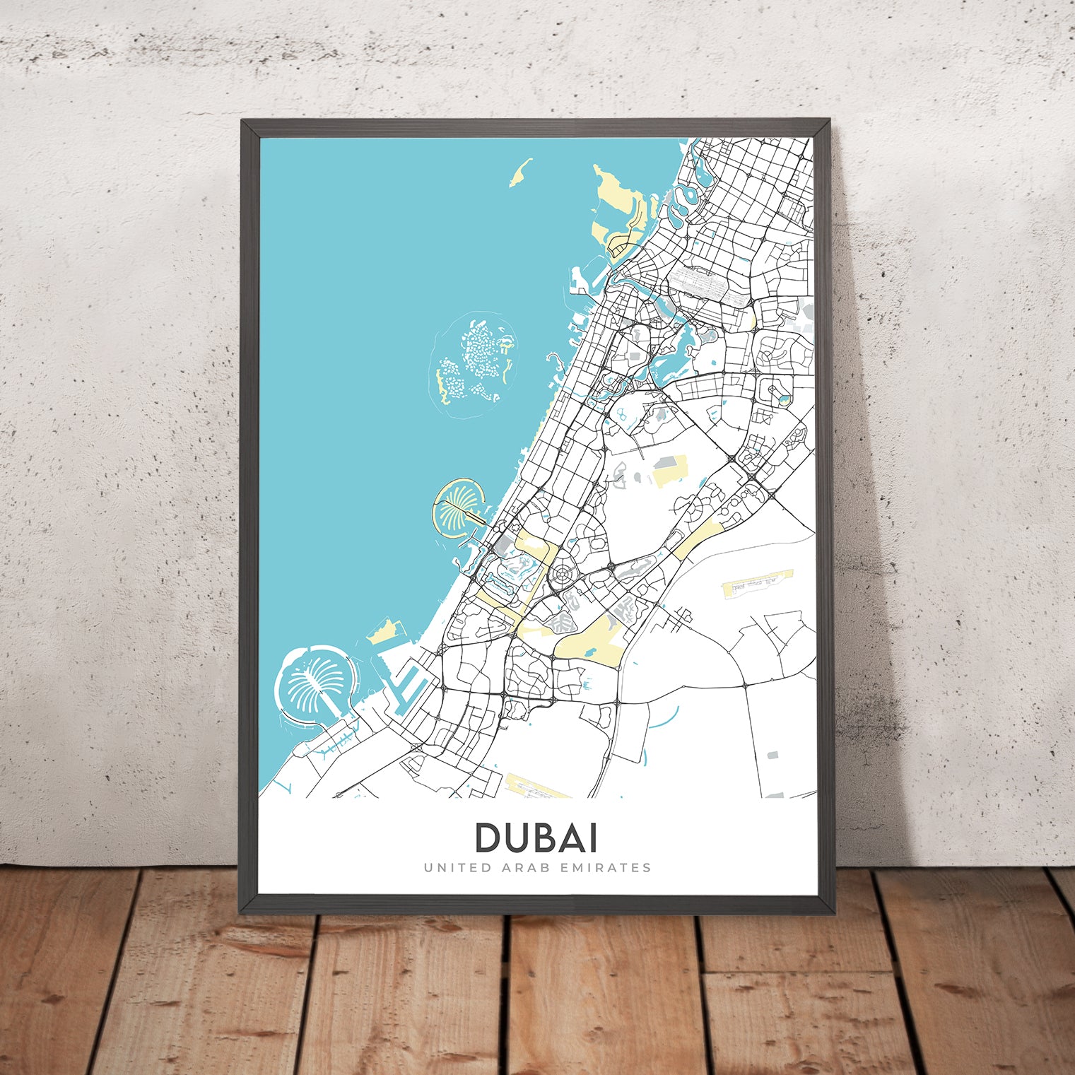 Modern City Map of Dubai, UAE: Burj Khalifa, Palm Jumeirah, Downtown ...