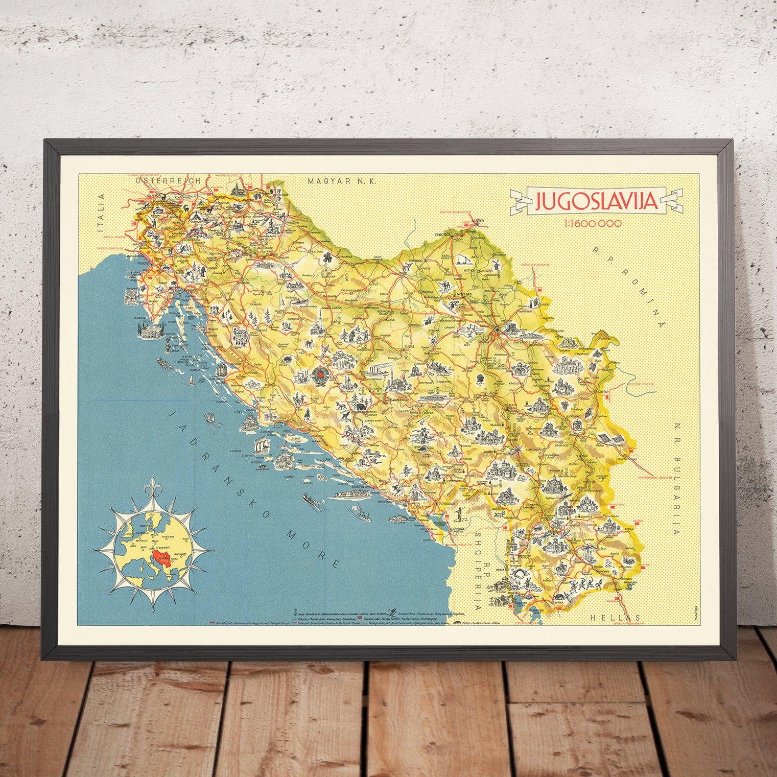 Old Pictorial Map of Yugoslavia by Kopac, 1959: Belgrade, Zagreb, Adri – The Unique Maps Co.