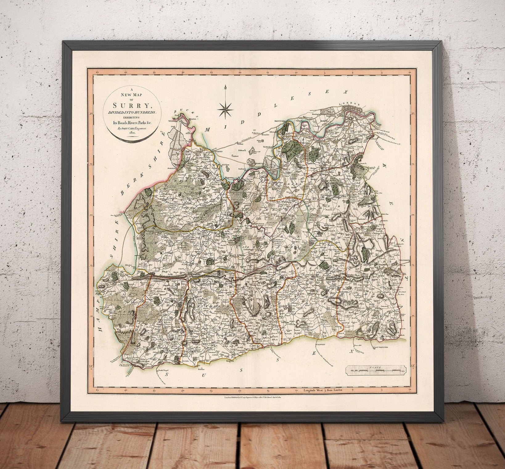 Old Map of Surrey in 1801 by John Cary - Guildford, Haslemere, Streath ...