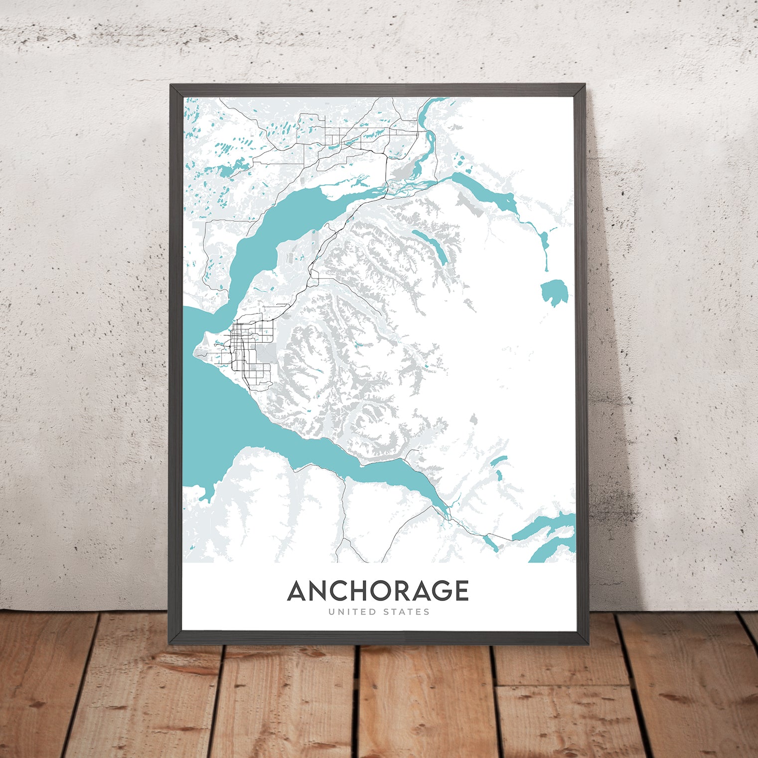Modern City Map of Anchorage, AK: Downtown, Airport, Port, Mountains ...
