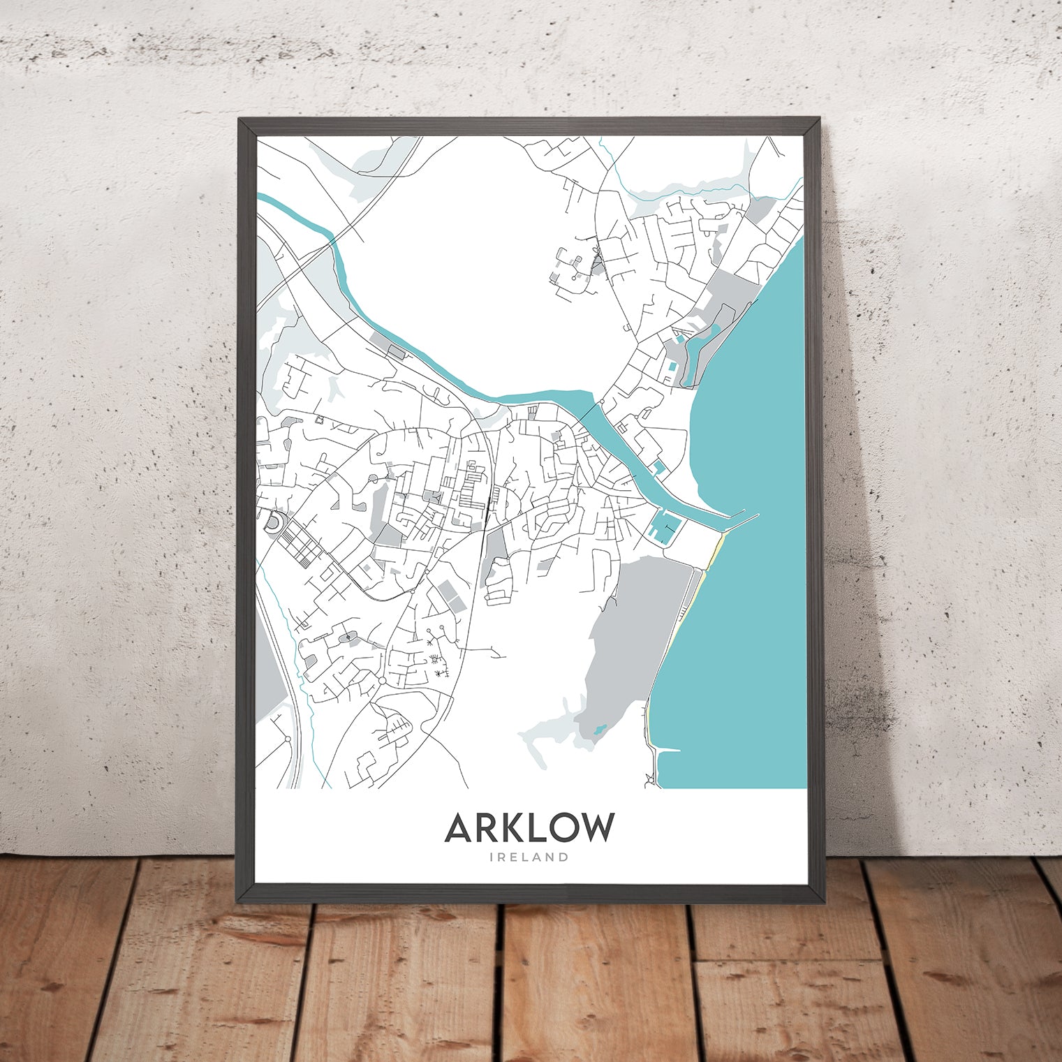 Modern Town Map of Arklow, Ireland: Castle, Harbour, Lighthouse, Avoca ...