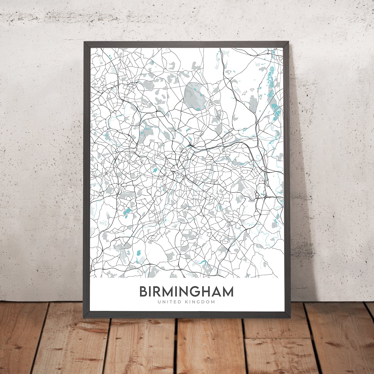 Modern City Map of Birmingham, UK: Bournville, Moseley, Harborne, Sutt ...