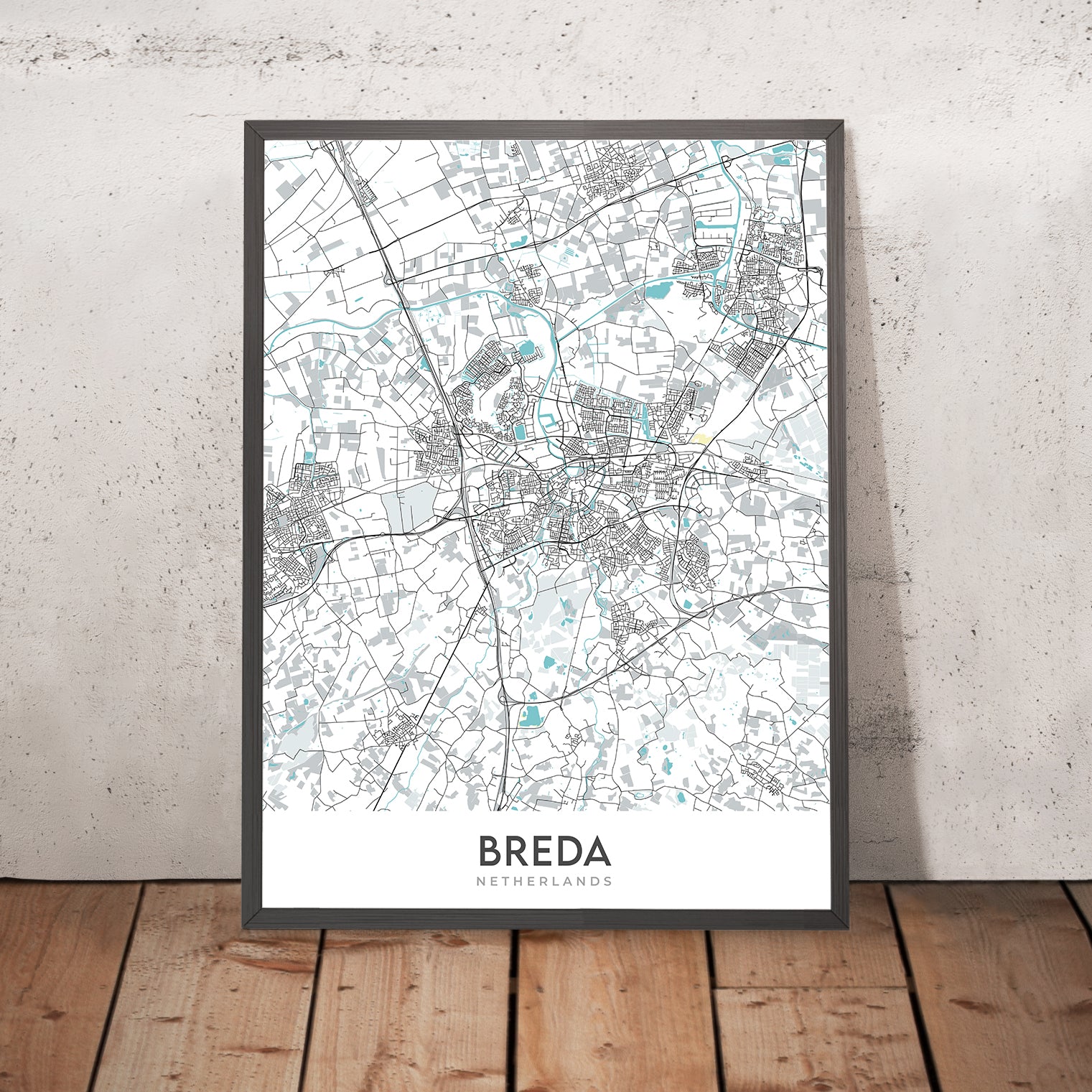 Modern City Map of Breda, Netherlands: Grote Kerk, Kasteel van Breda ...