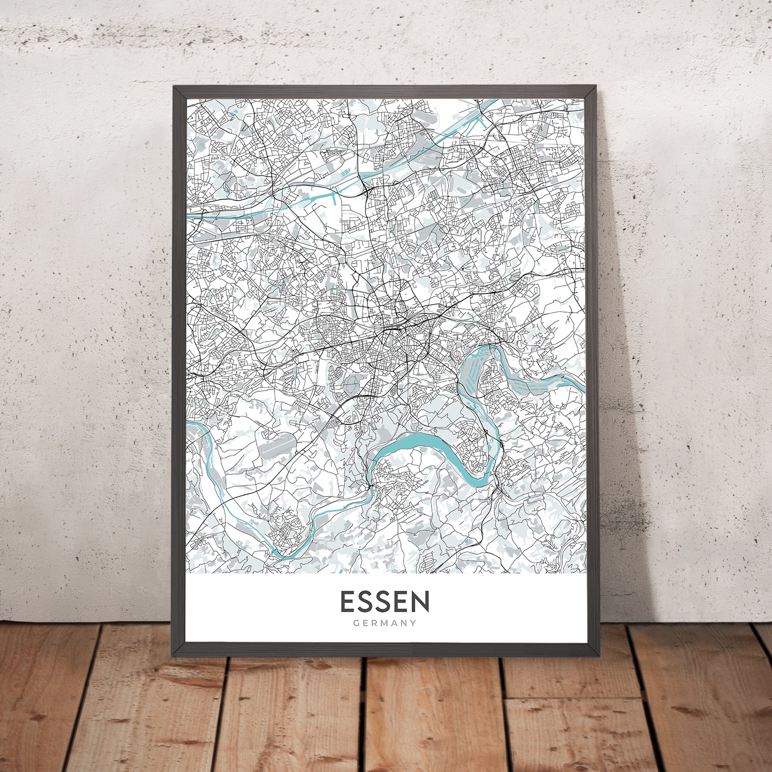 Modern City Map of Essen, Germany: Baldeneysee, Folkwang Museum, A40 ...