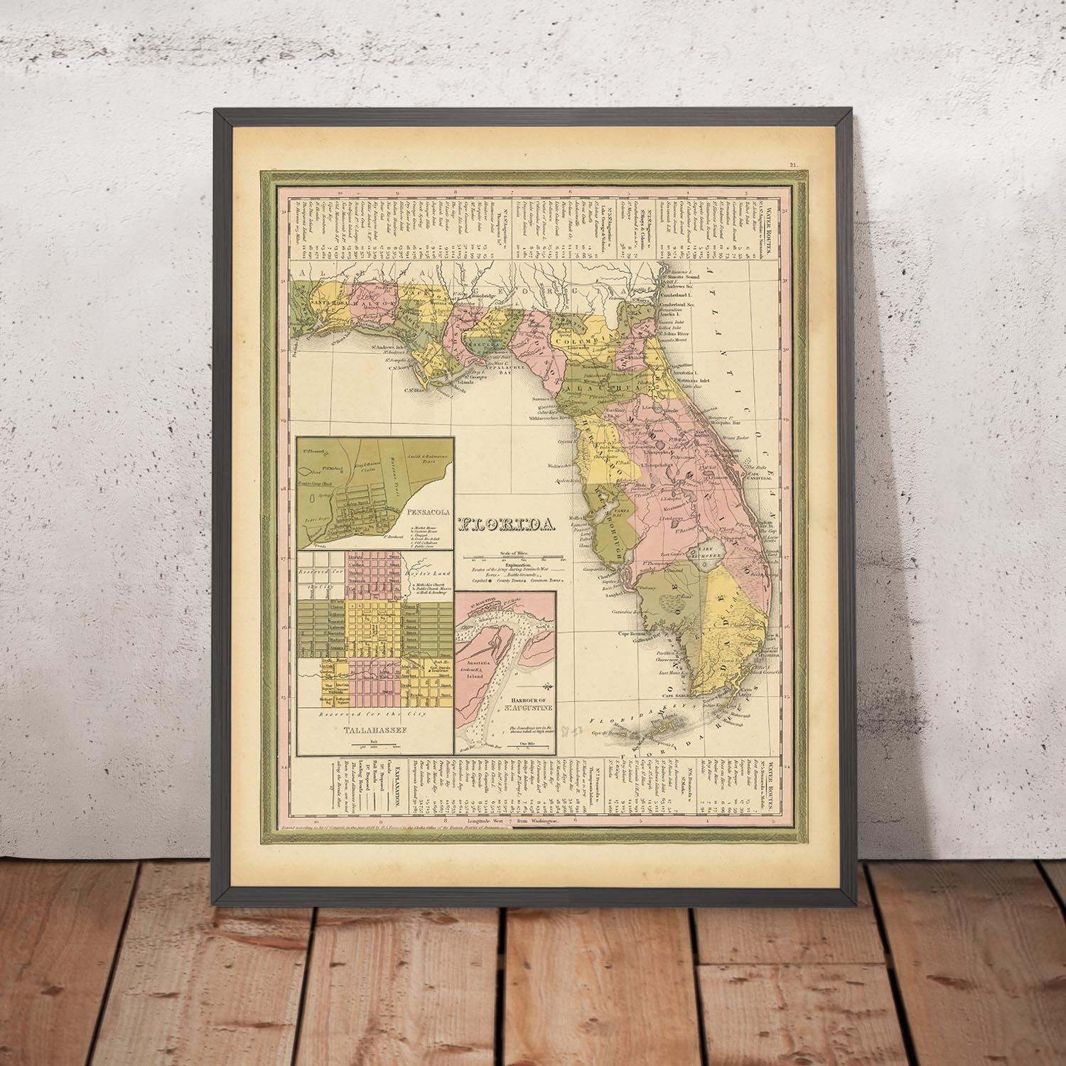 Old Map of Florida by H.S. Tanner, 1839: Miami, Tampa, Orlando, St ...