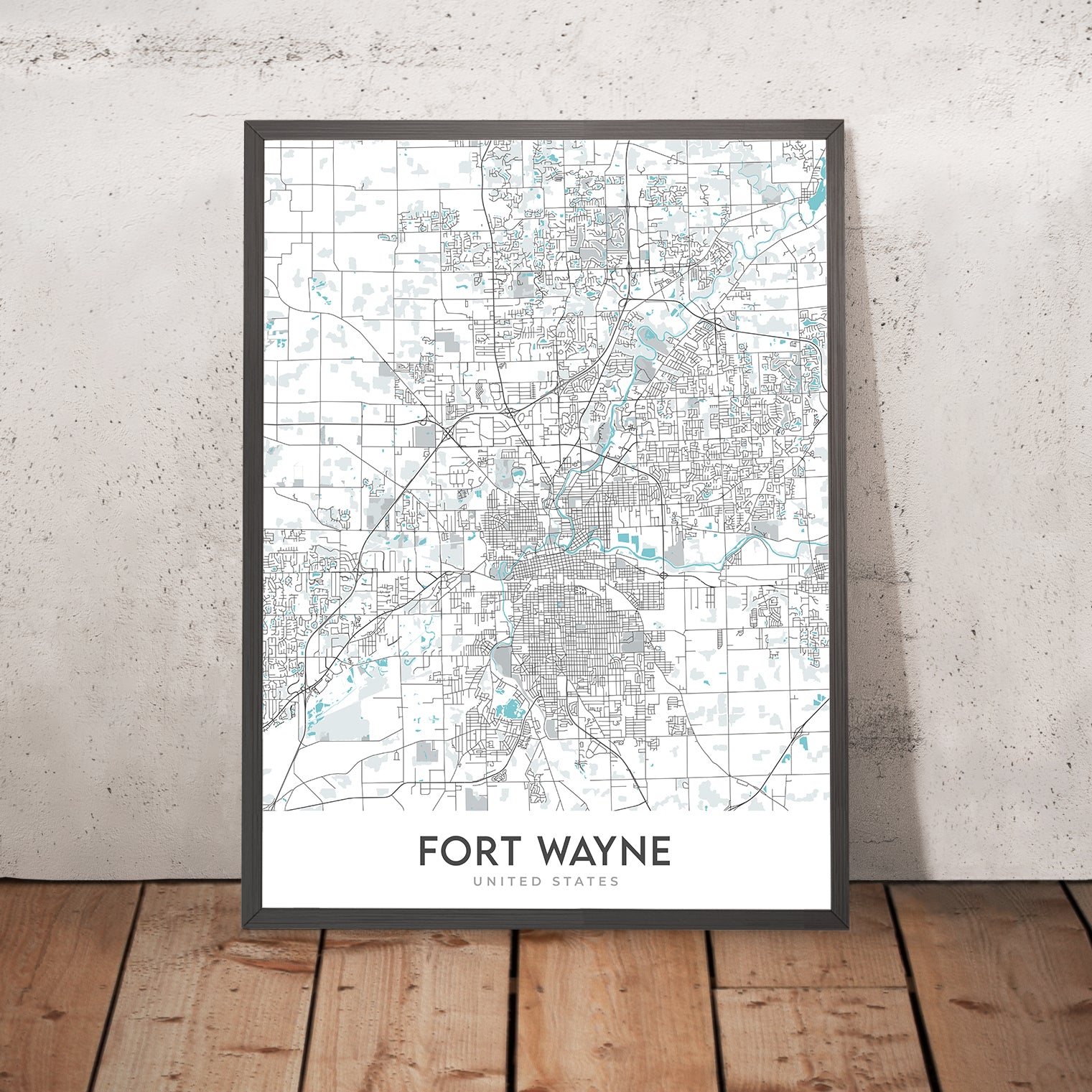 Modern City Map of Fort Wayne, IN: Downtown, IPFW, Parkview, Coliseum ...