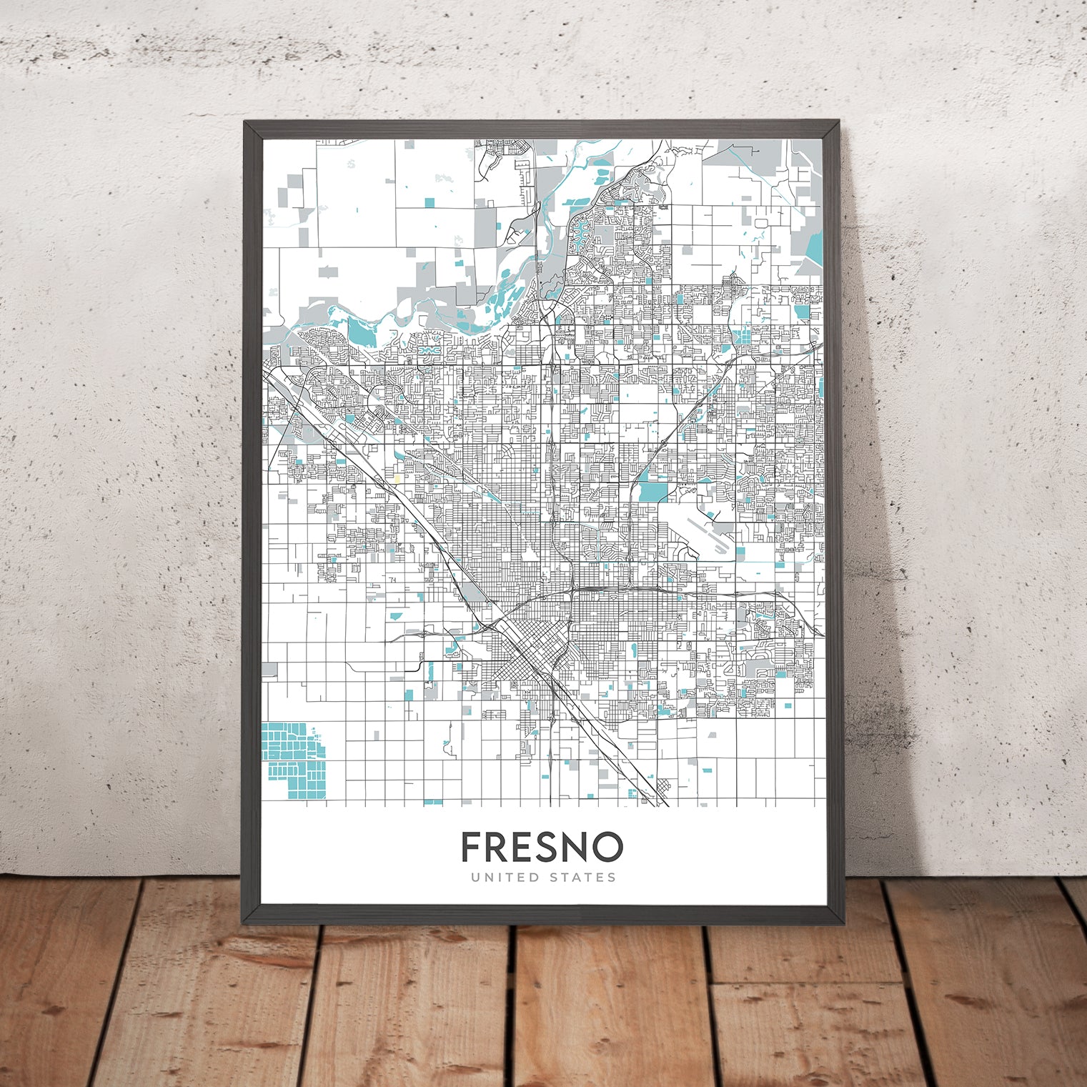 Modern City Map of Fresno, CA: Downtown, Fresno Chaffee Zoo, Woodward ...