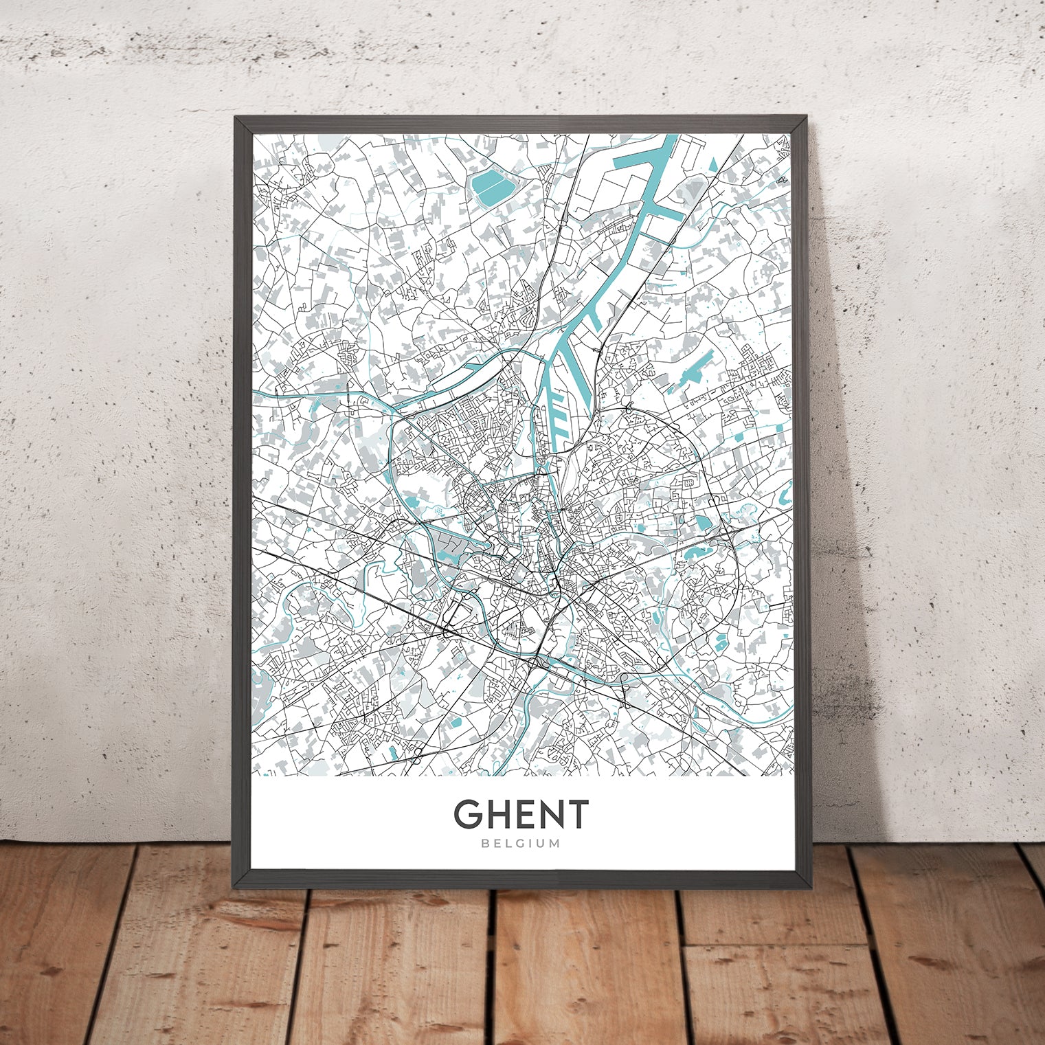 Modern City Map of Ghent, Belgium: Belfry, Castle, Cathedral, Gravenst ...