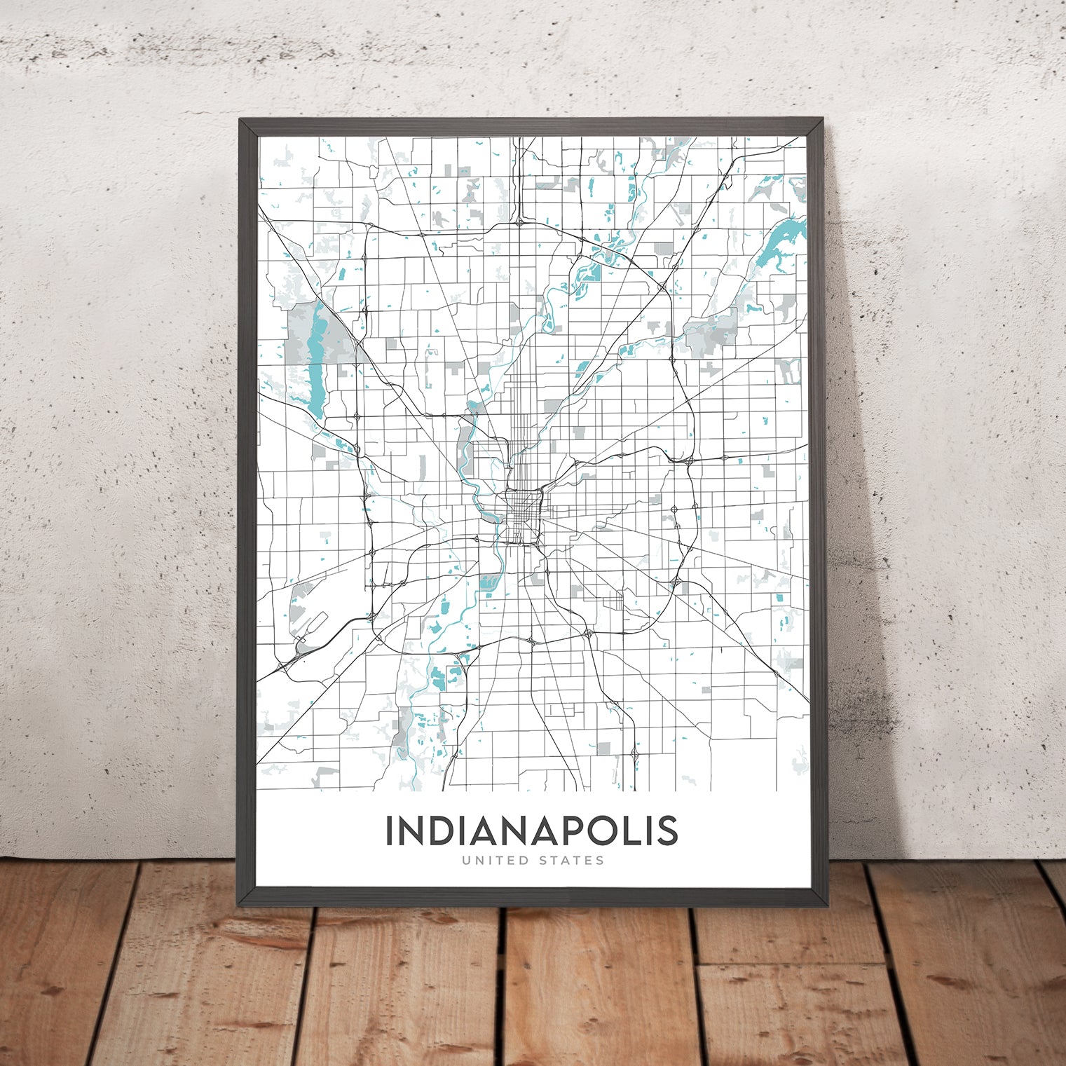 Modern City Map of Indianapolis, IN: Downtown, White River State Park ...