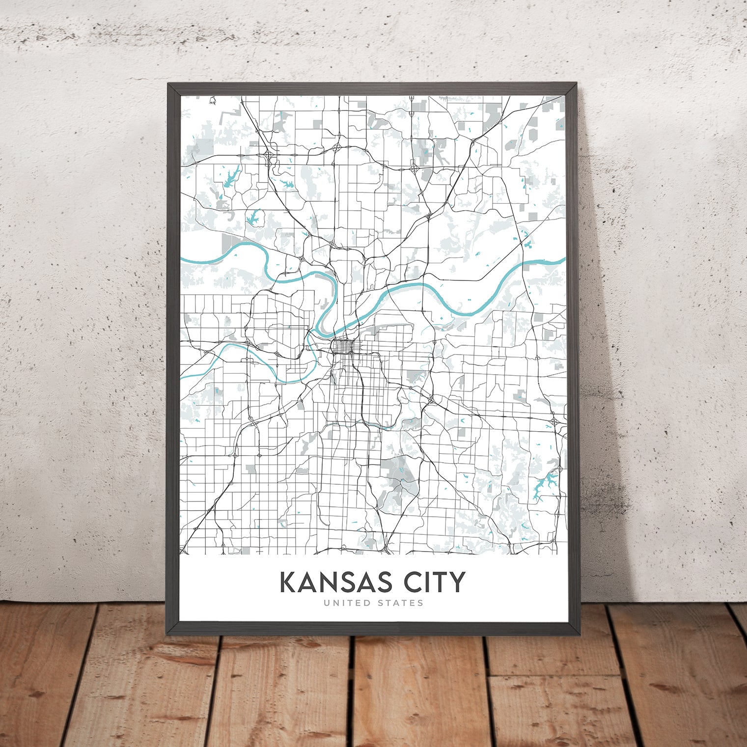 Modern City Map of Kansas City, MO: Downtown, Country Club Plaza, Kauf ...