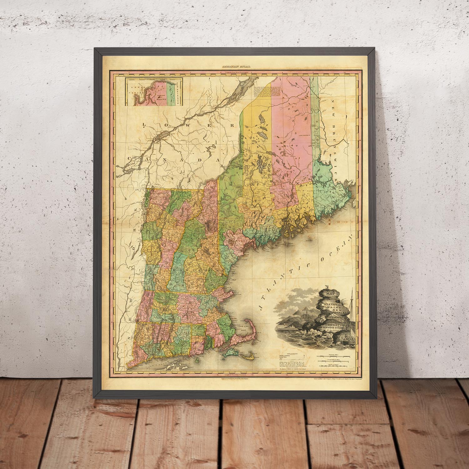 Old Map of New England by H. S. Tanner, 1820 - Boston, Providence ...
