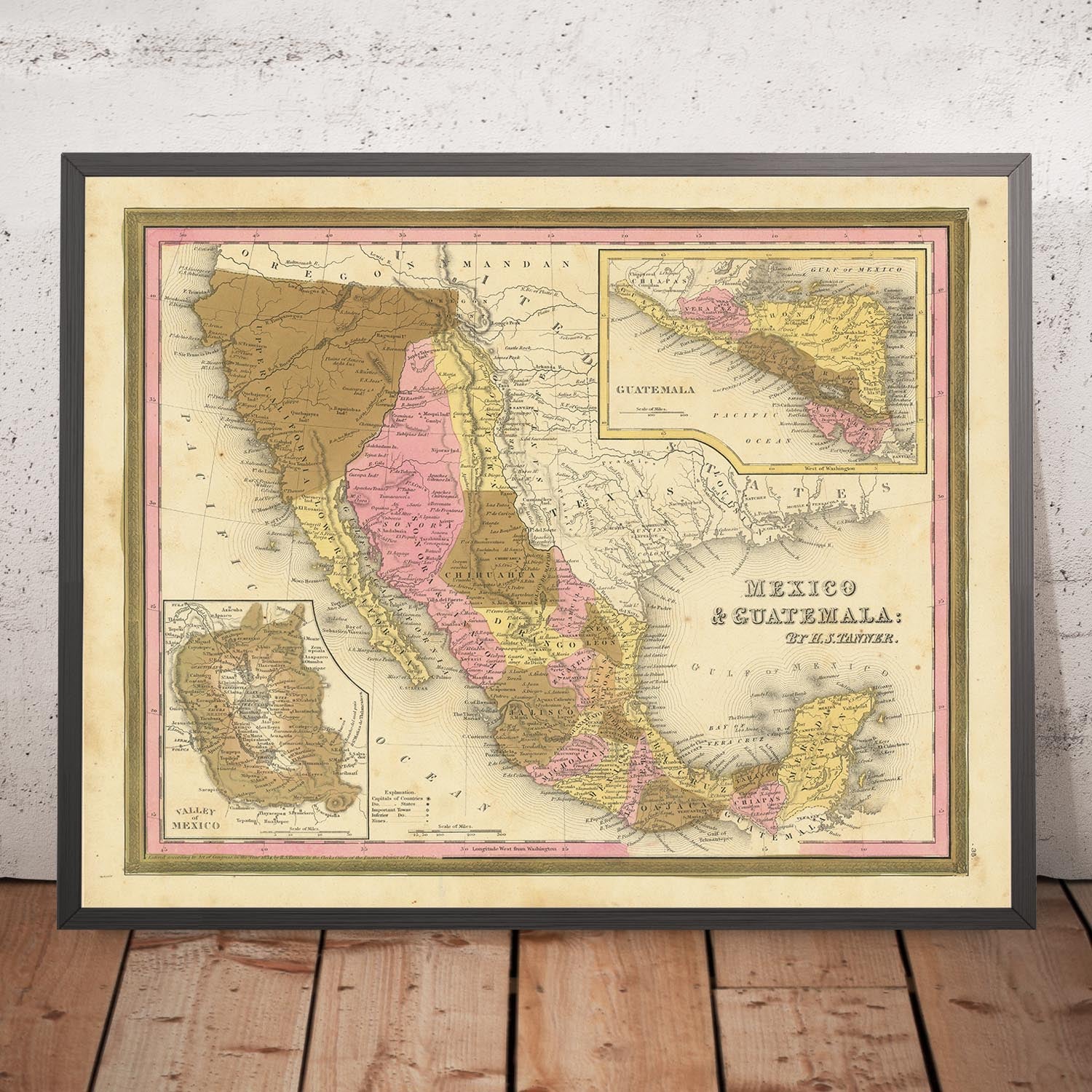 Old Map of Mexico, Guatemala, Texas, California by H.S. Tanner, 1839 ...