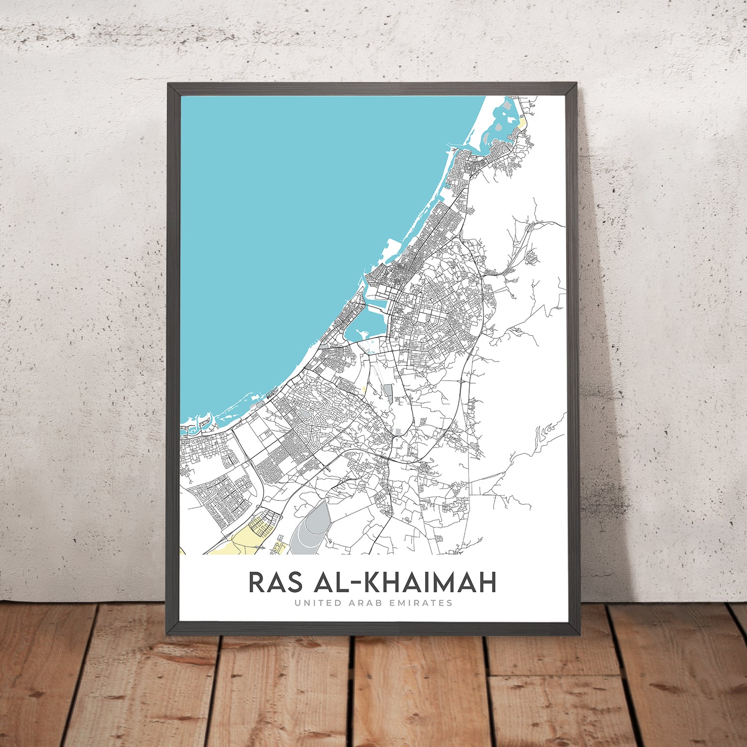 Modern City Map of Ras Al Khamiah, UAE: Al Qawasim Corniche, Al Rams ...