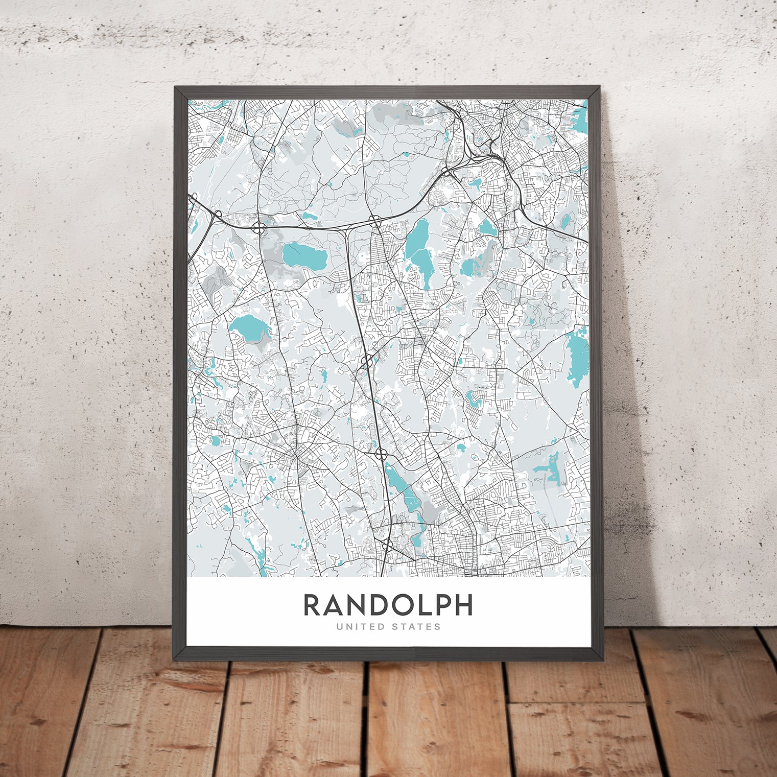Modern City Map of Randolph, MA: Randolph Town Hall, Randolph Public L ...
