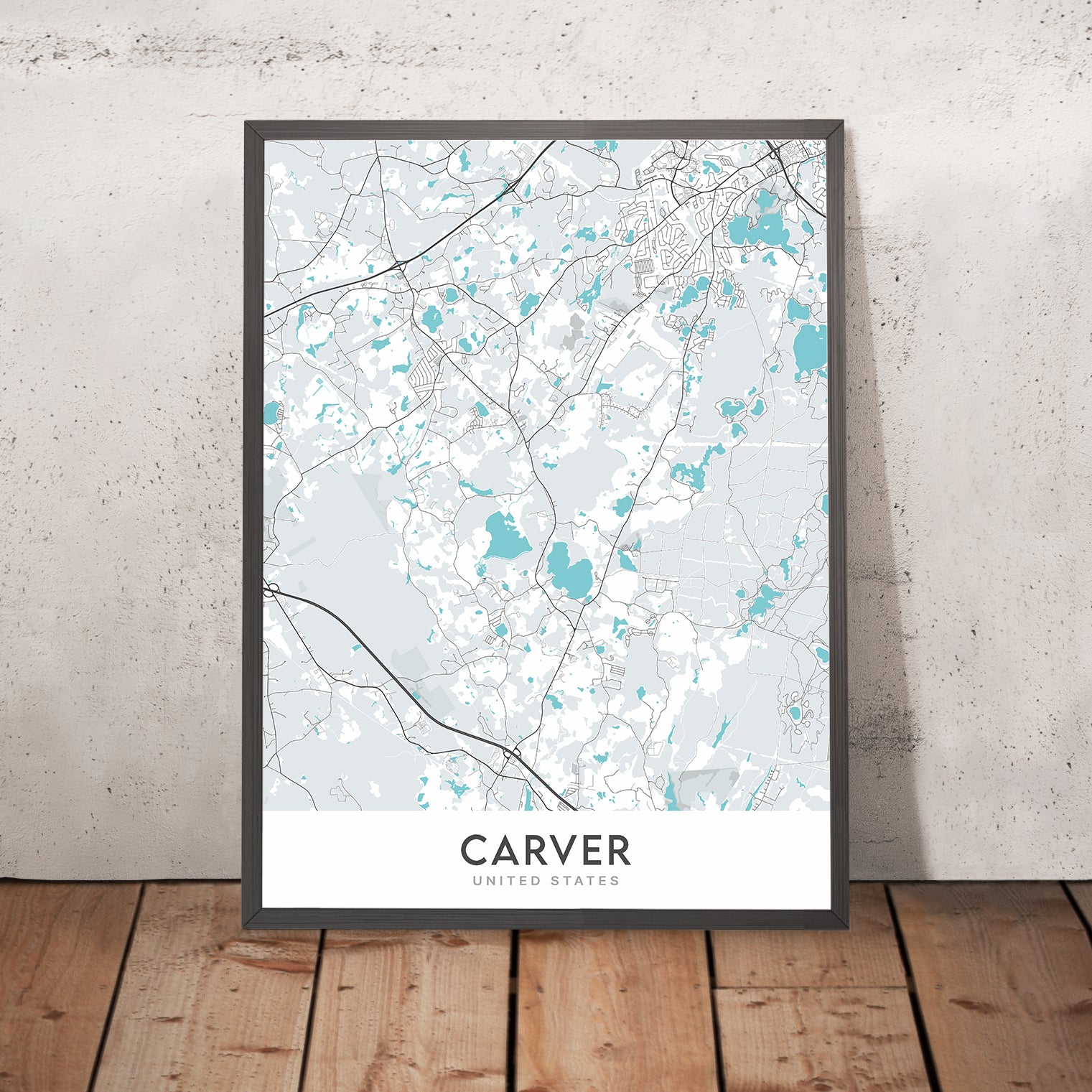 Modern City Map of Carver, MA: Carver Center, Carver Town Hall, MA-58 ...