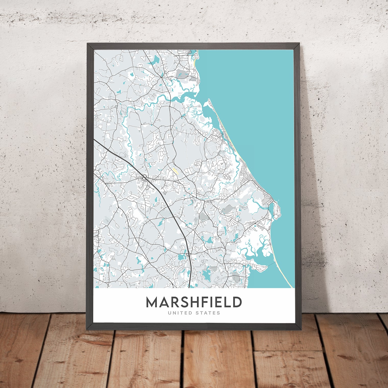 Modern City Map of Marshfield, MA: Brant Rock Beach, Daniel Webster Es ...
