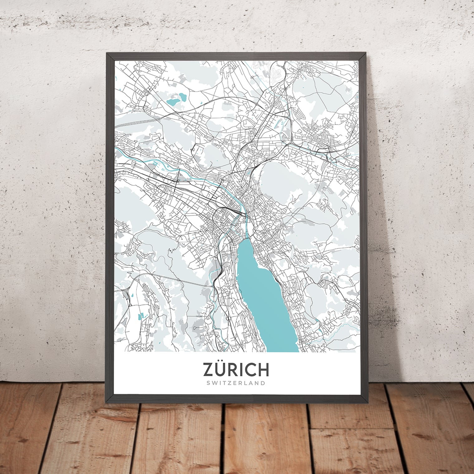 Modern City Map of Zurich: Lake Zurich, Altstadt, Bahnhof Enge, ETH Zu ...