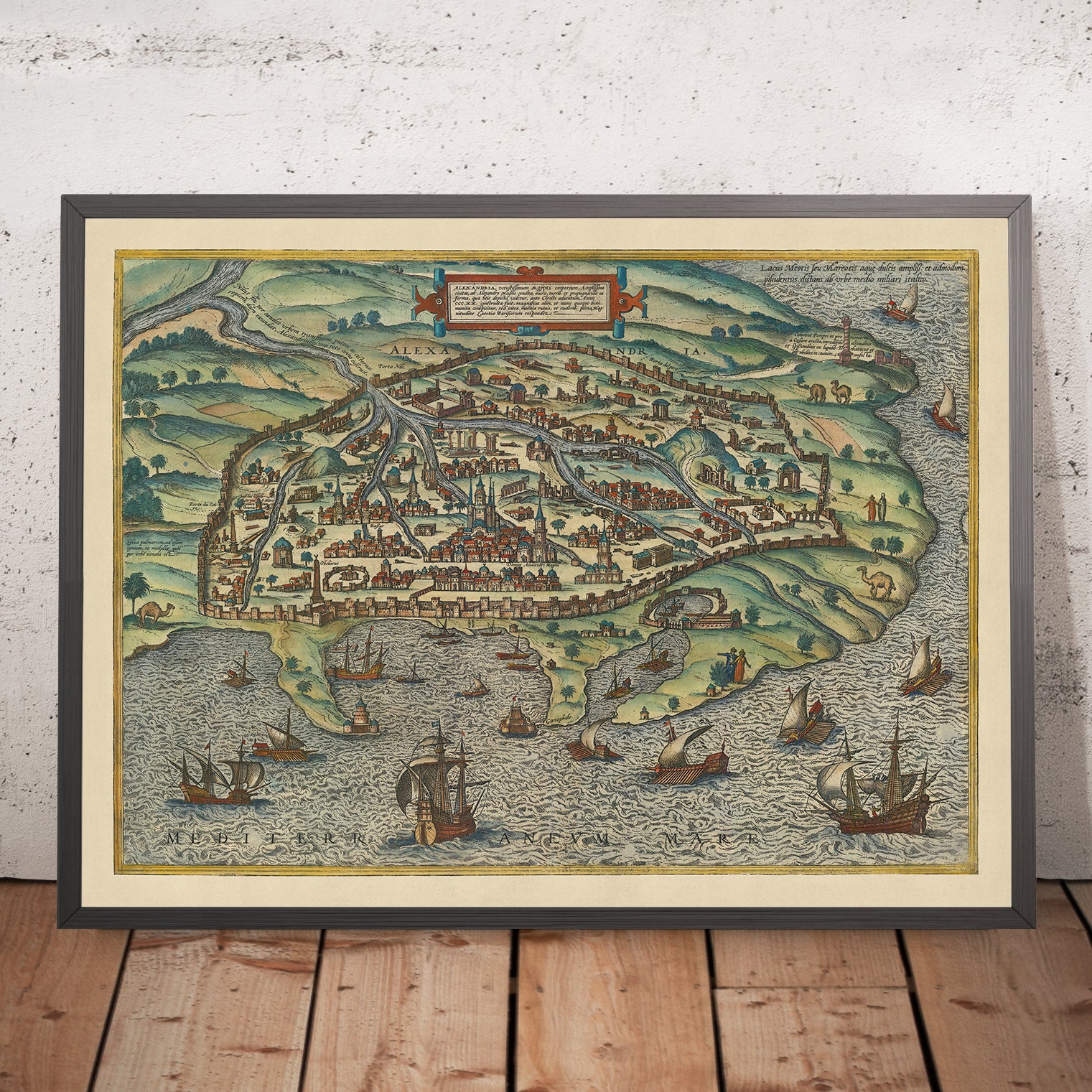 Old Birdseye Map of Alexandria, Egypt by Braun, 1575: Pompey's Pillar ...