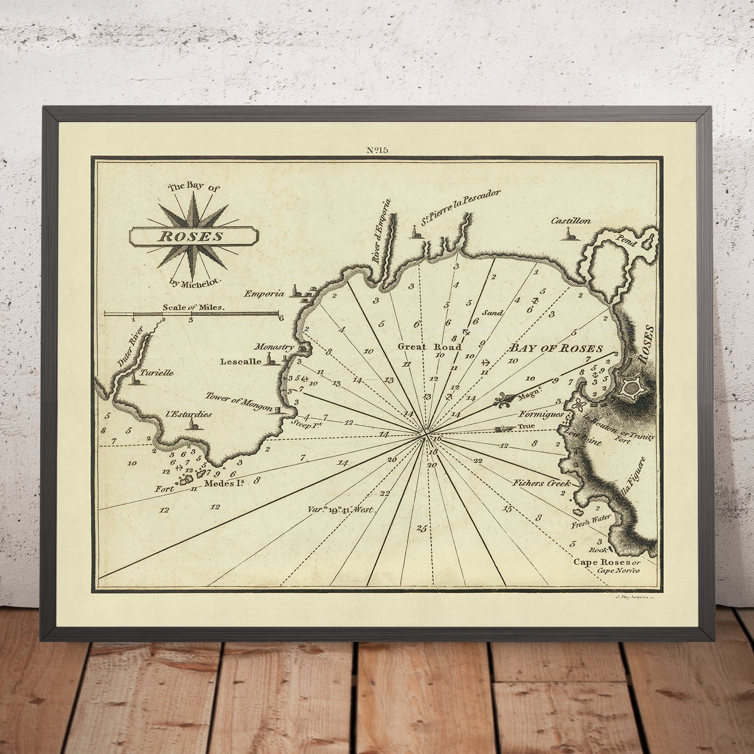 Old Bay of Roses, Spain Nautical Chart by Heather, 1802: Costa Brava ...