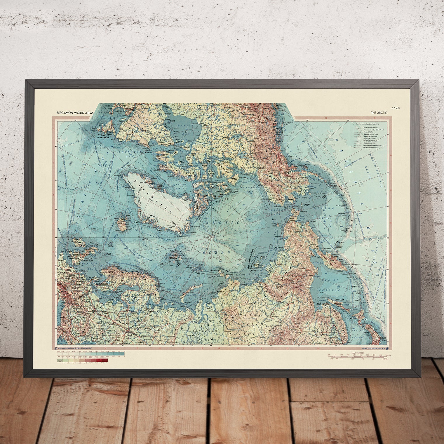 Old Map of the Arctic Circle & North Pole, 1967: Svalbard, Iceland, Gr ...
