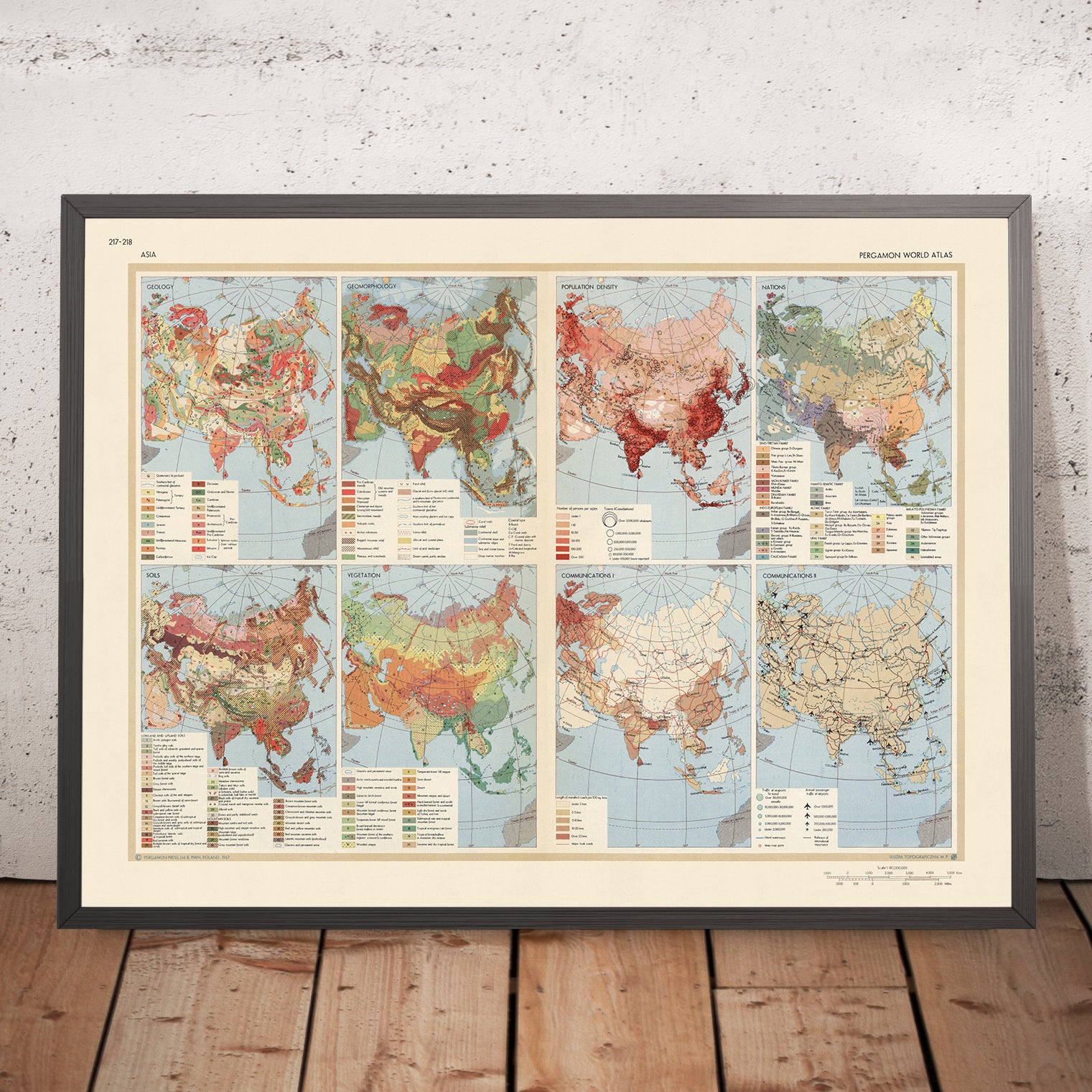 Old Infographic Map of Asia, 1967: Geology, Population Density, Commun ...