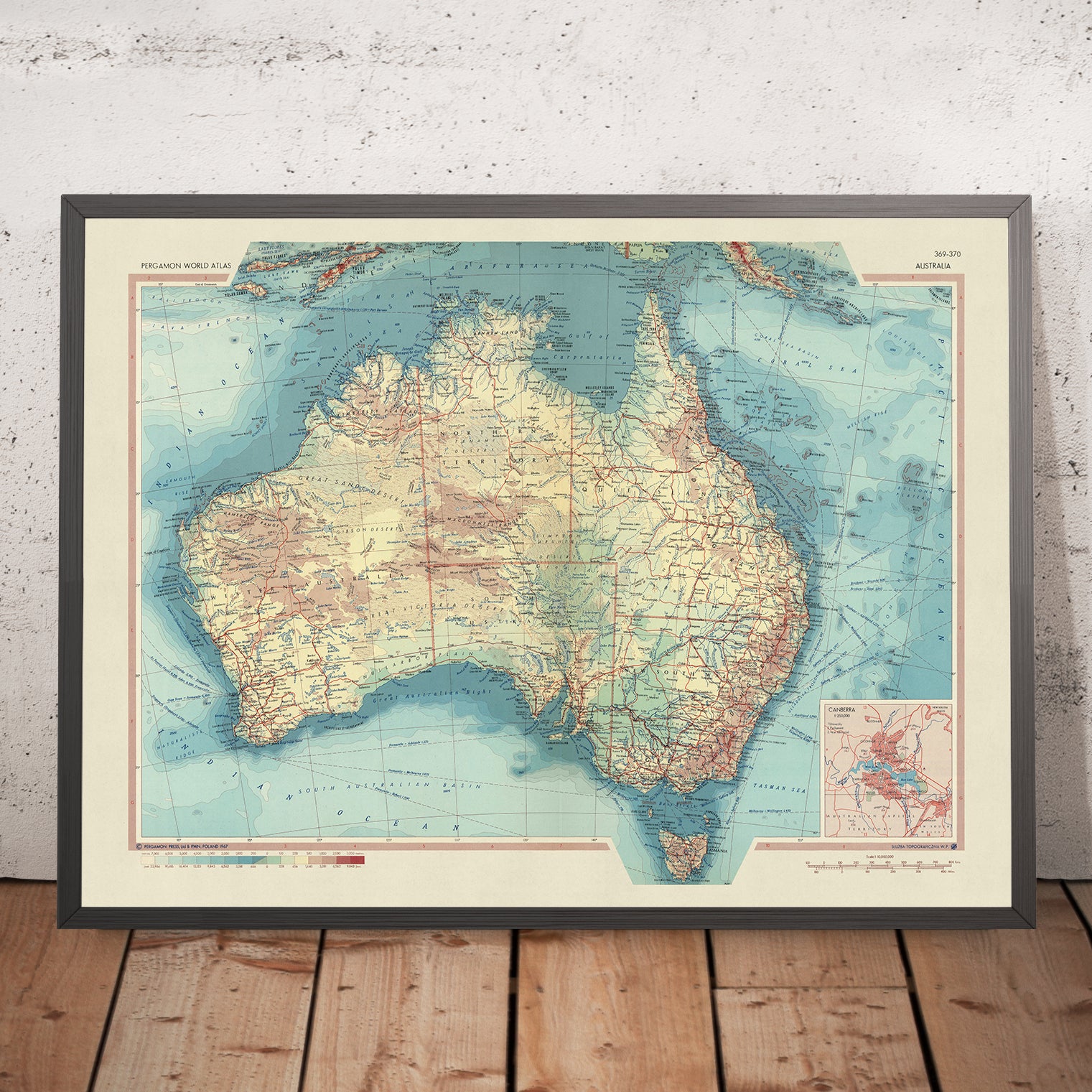 Mapa antiguo de Australia, 1967: Atlas político y físico de estados y ...
