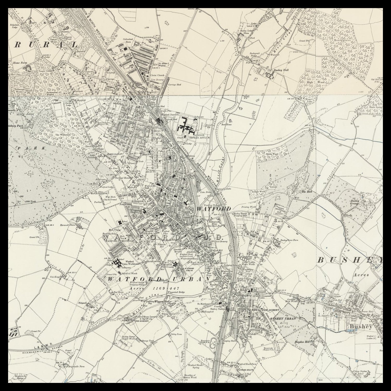 Personalised Old Map of Watford – The Unique Maps Co.