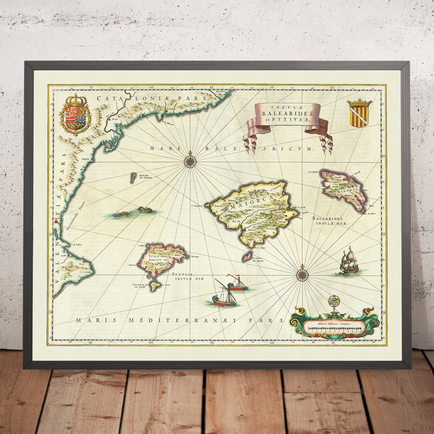 Old Map of the Balearic Islands, 1640: Majorca, Minorca, Ibiza, Catala ...