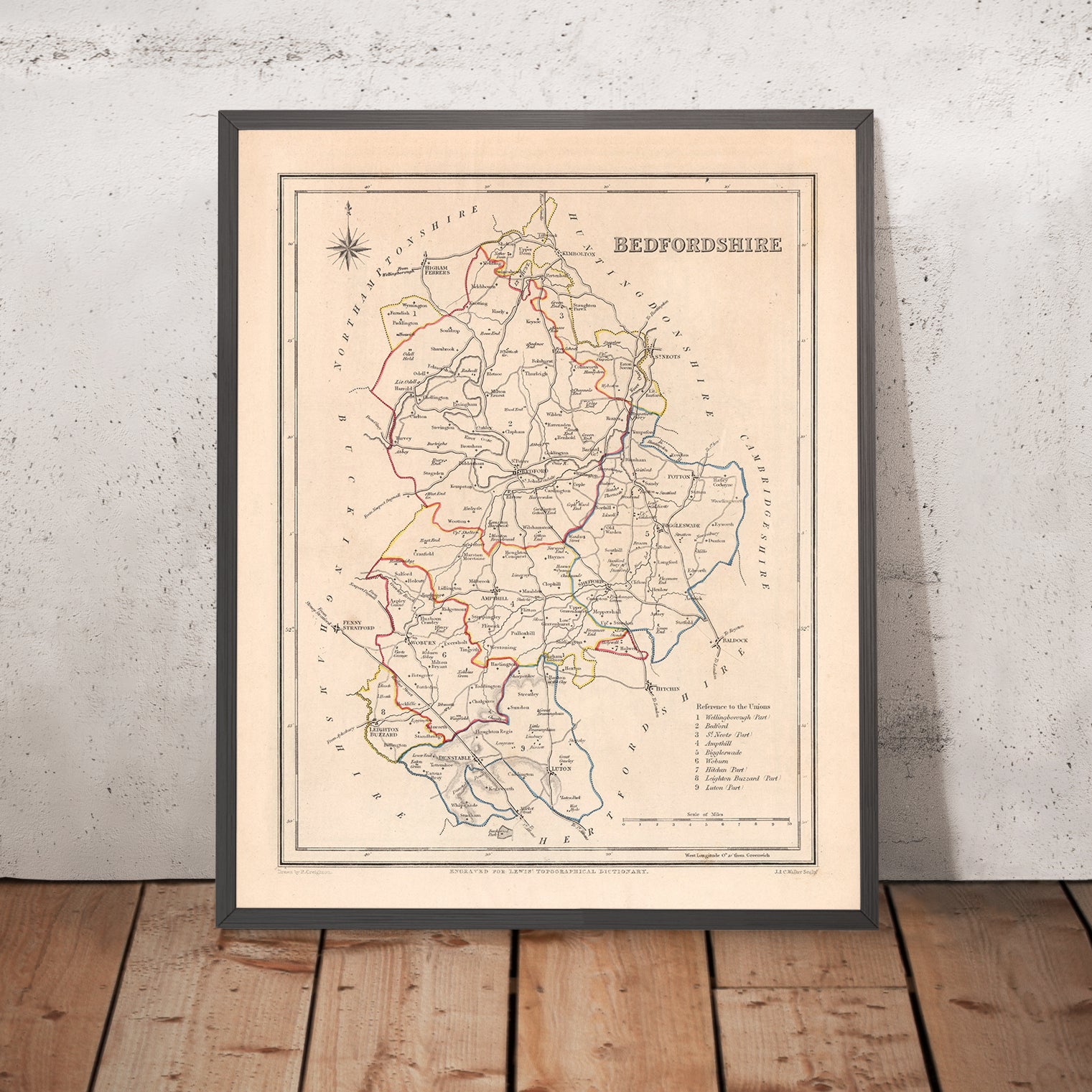 Old Map of Bedfordshire by Samuel Lewis, 1844: Luton, Dunstable, Leigh ...