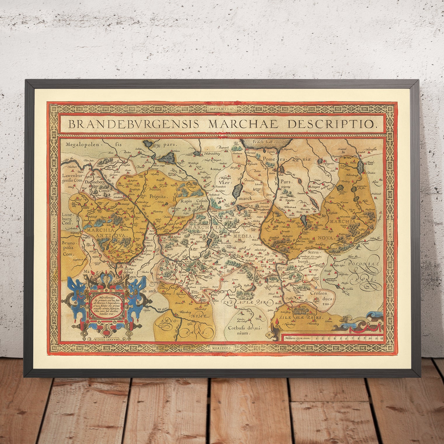 Old Map of Brandenburg by Ortelius, 1598: Berlin, Albis River, Oder Ri ...