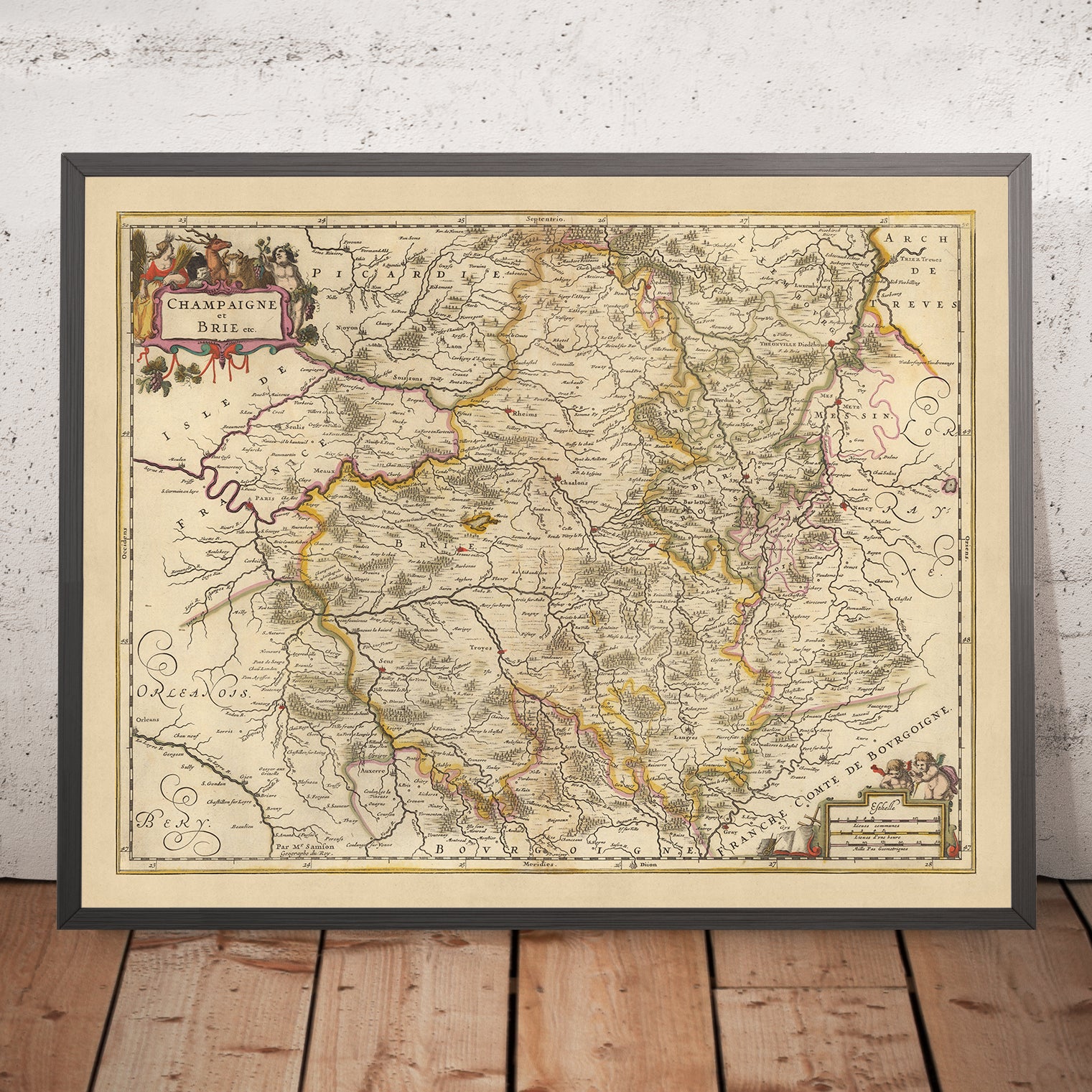 Old Map of Champagne and Brie, France by Nicolaes Visscher II, 1690: R ...