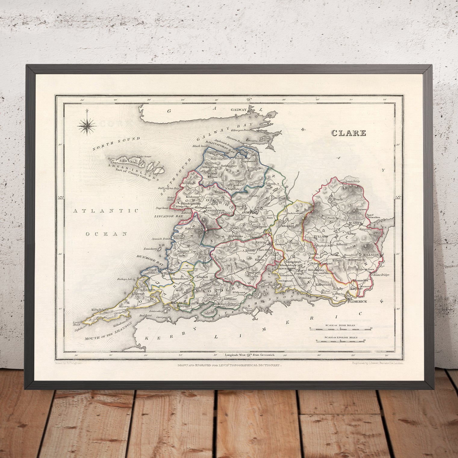 Old Map of County Clare by Samuel Lewis, 1844: Ennis, Kilrush, Shannon ...