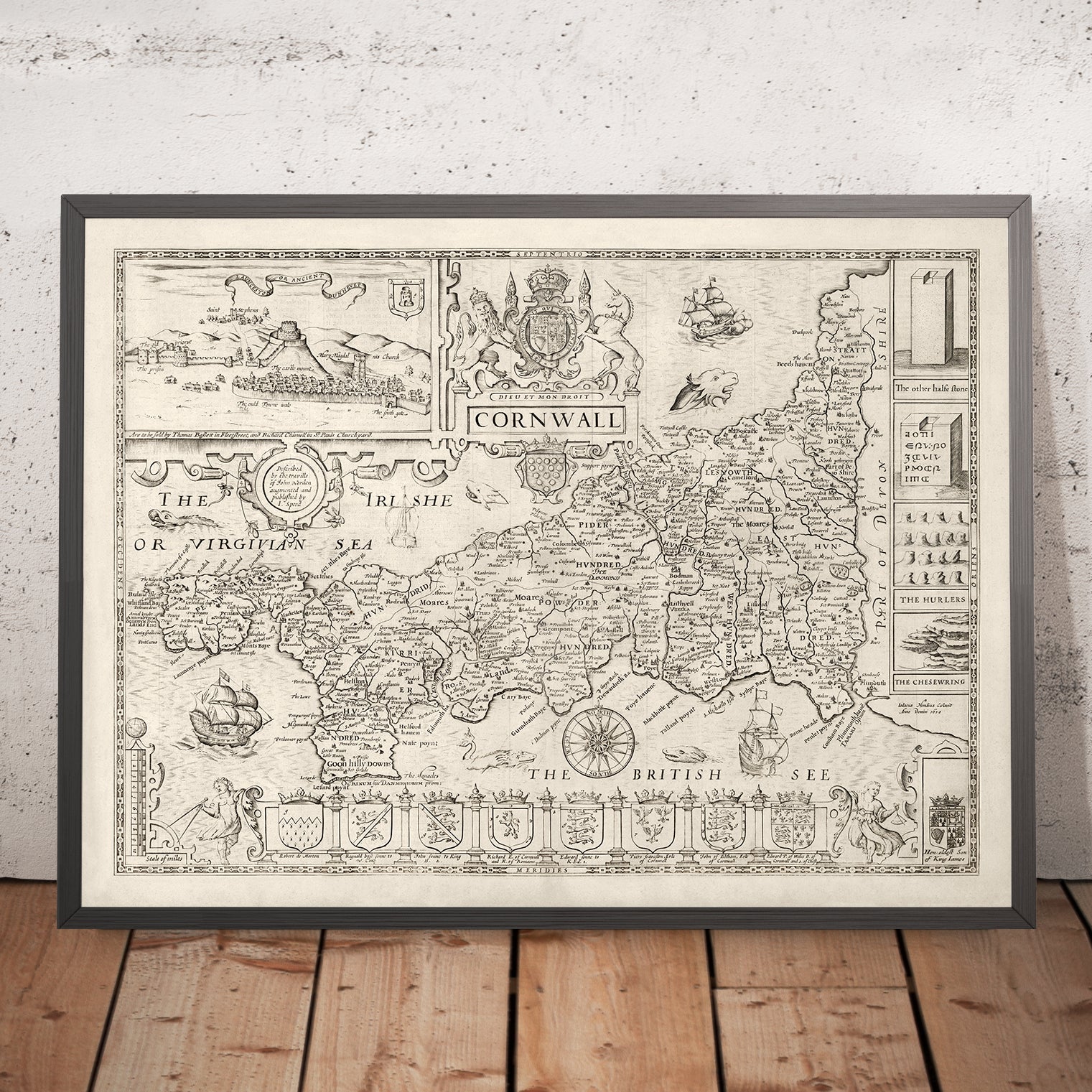 Old Map of Cornwall in 1611 by Speed - Penzance, St Ives, Plymouth, La ...