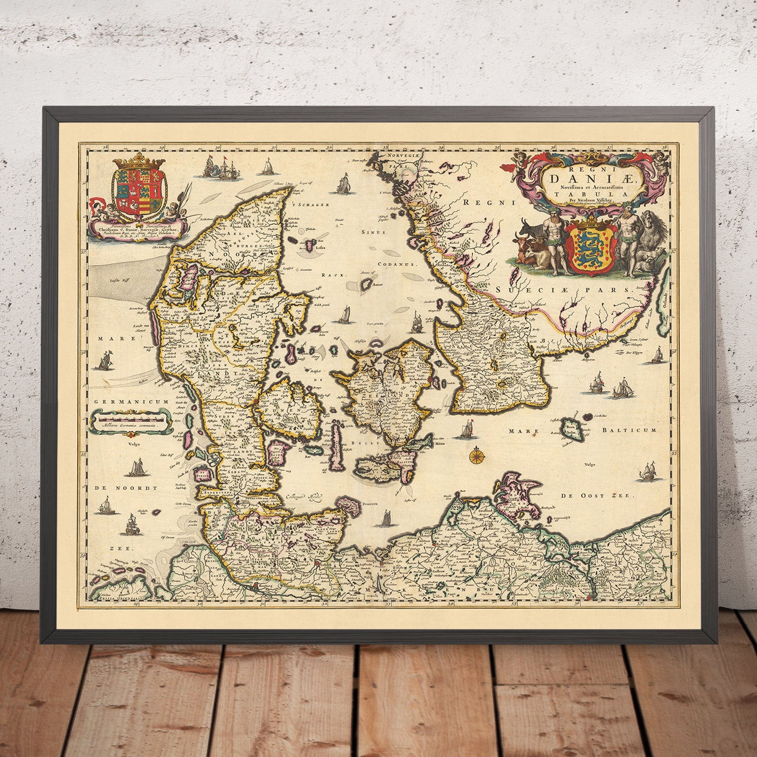 Alte Karte von Dänemark von Visscher, 1690: Göteborg, Kopenhagen, Hamb ...