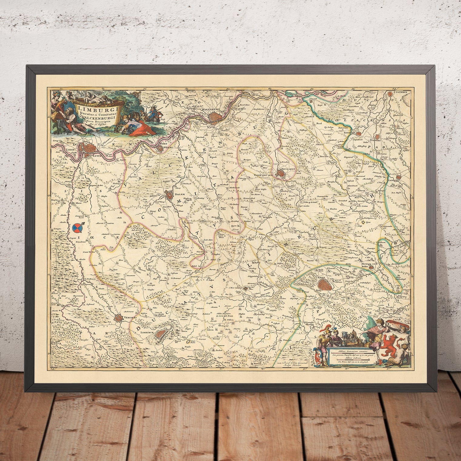 Old Map of Duchy of Limburg & County of Valkenburg by Visscher, 1690 ...