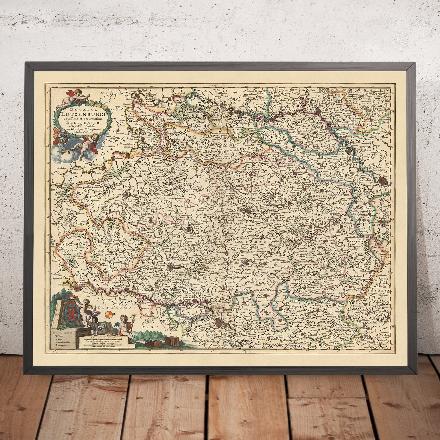 Old Map of Duchy of Luxembourg by Visscher, 1690: Liège, Namur, Metz ...