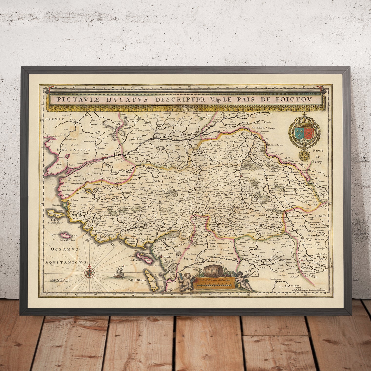 Old Map of Duchy of Poitou, France by Visscher, 1690: Nantes, Angers ...
