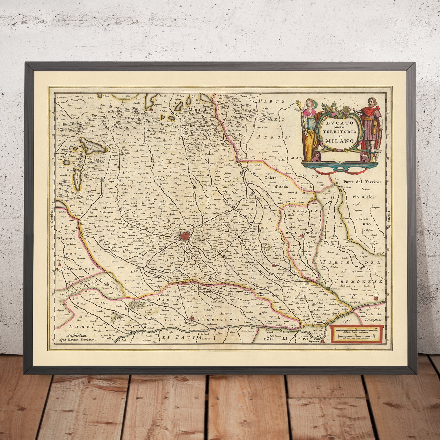 Old Map of Duchy of Milan, Italy by Visscher, 1690: Como, Bergamo, Pav ...