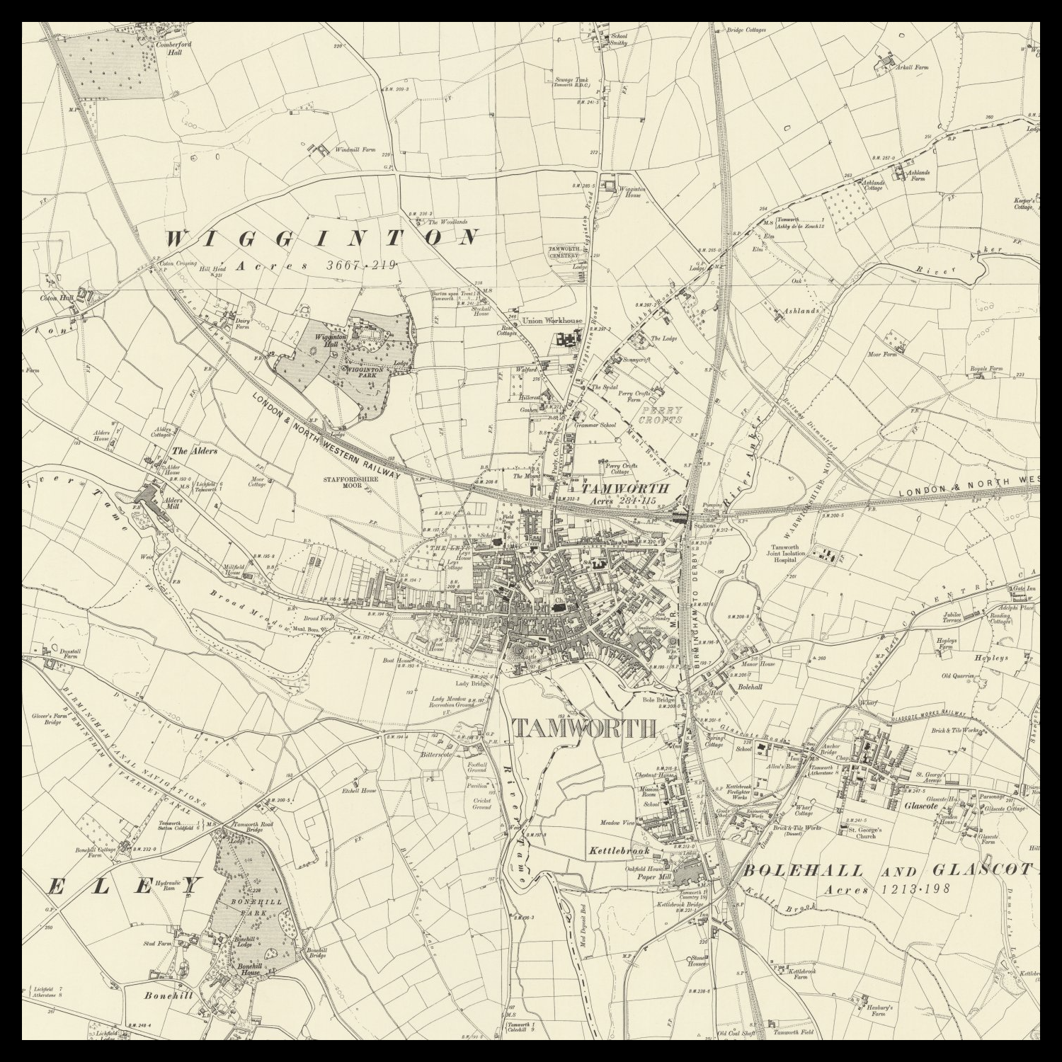 Personalised Old Map of Tamworth – The Unique Maps Co.