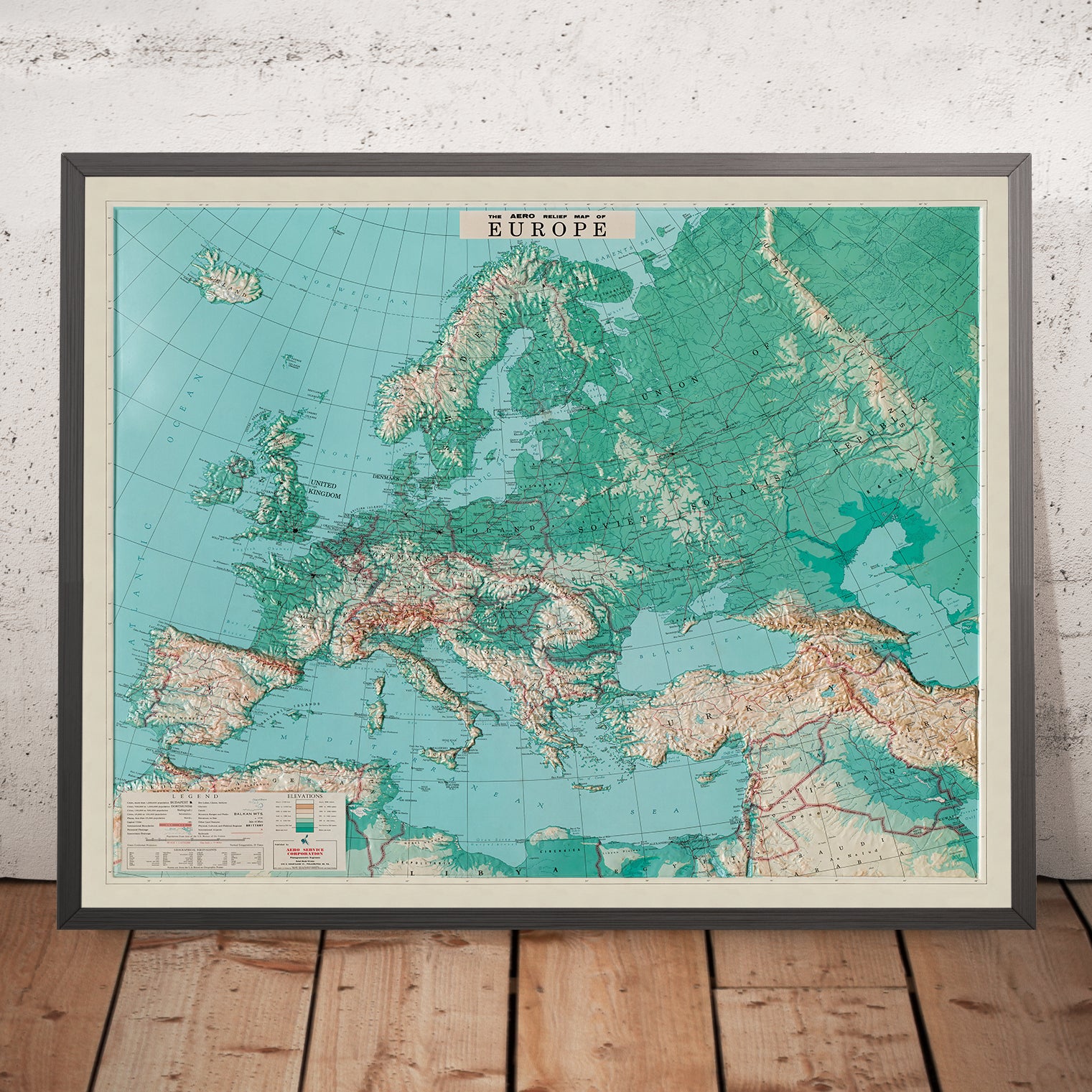 Old 3D Relief Map of Europe by Aero Service Corporation, 1956 – The ...