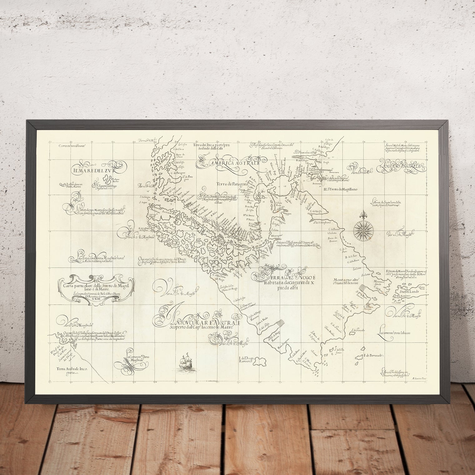 Old Strait of Magellan Nautical Chart by Dudley, 1646: Tierra del Fueg ...