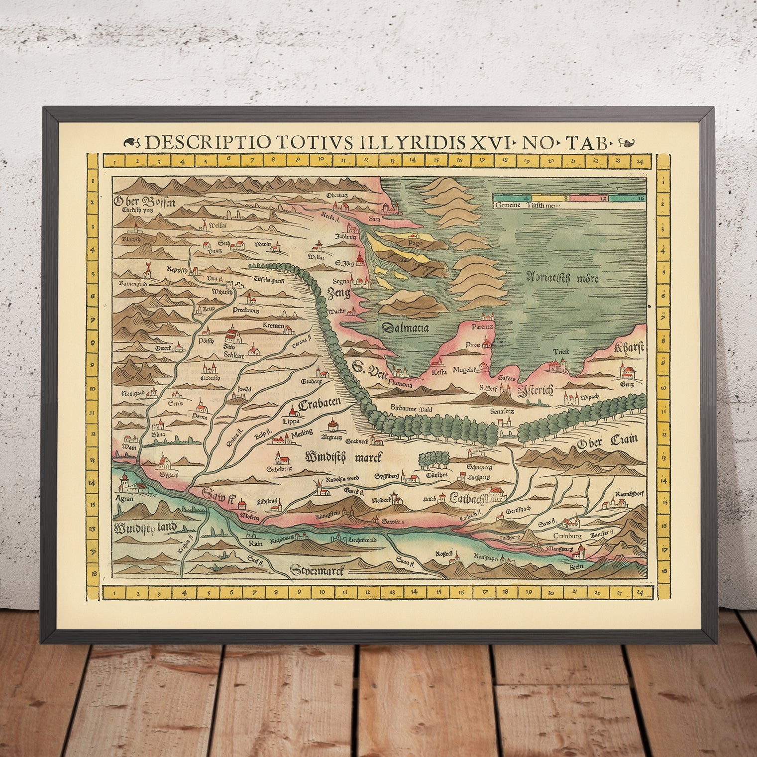 Old Rare Map of Croatia & Slovenia by Münster, 1552: Drava River, Adri ...