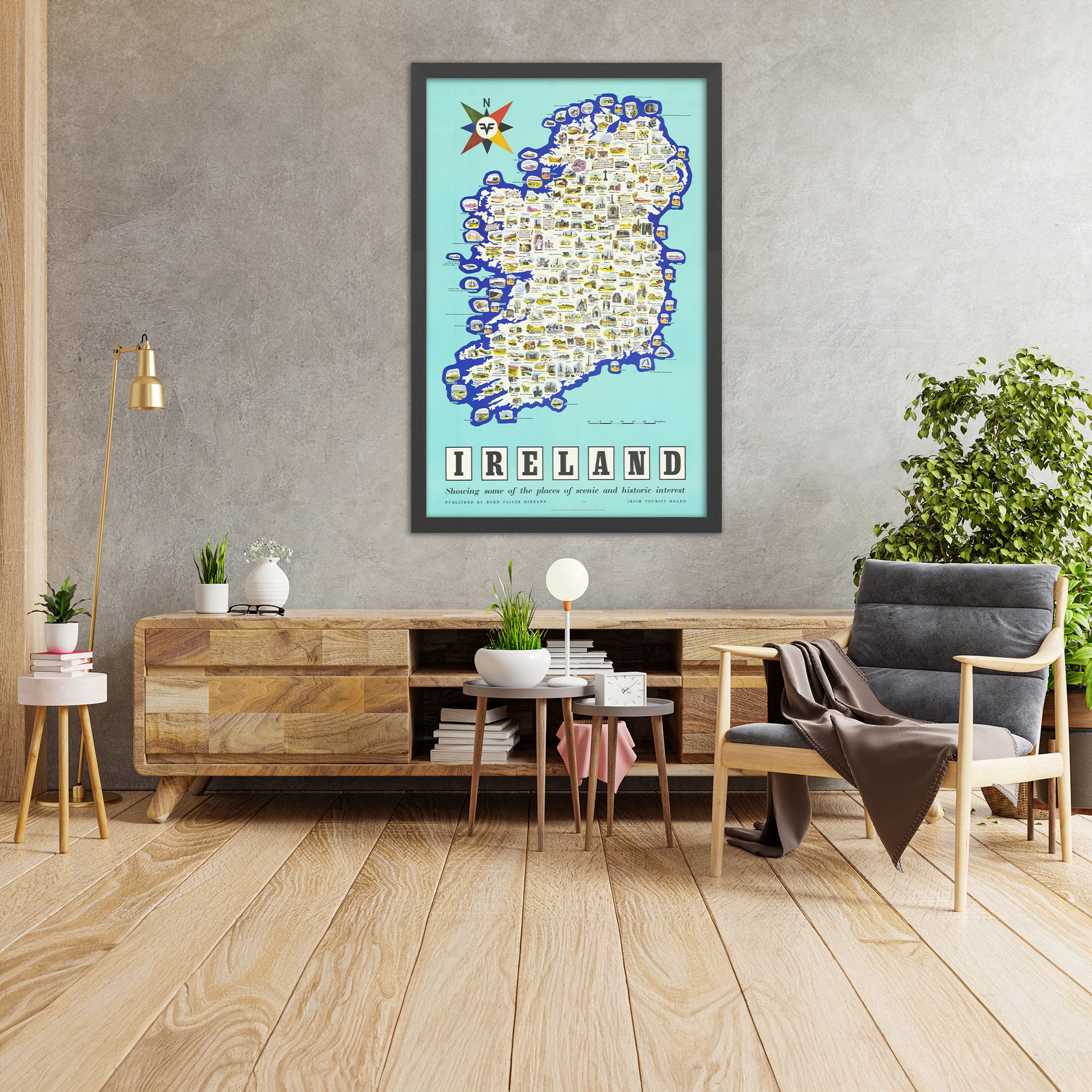 Ancienne carte picturale de l'Irlande, 1958 : Dublin, Falaises de Mohe ...