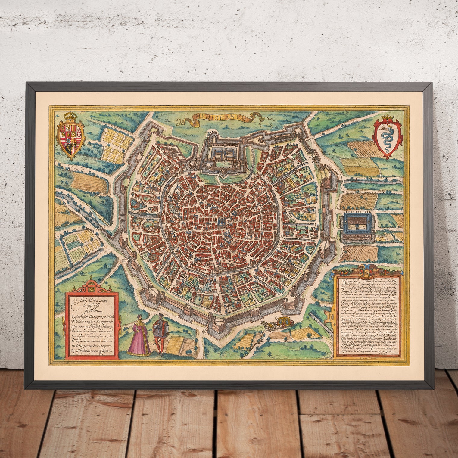 Old Map of Milan by Braun & Hogenberg, 1572: Cathedral, Fortifications ...
