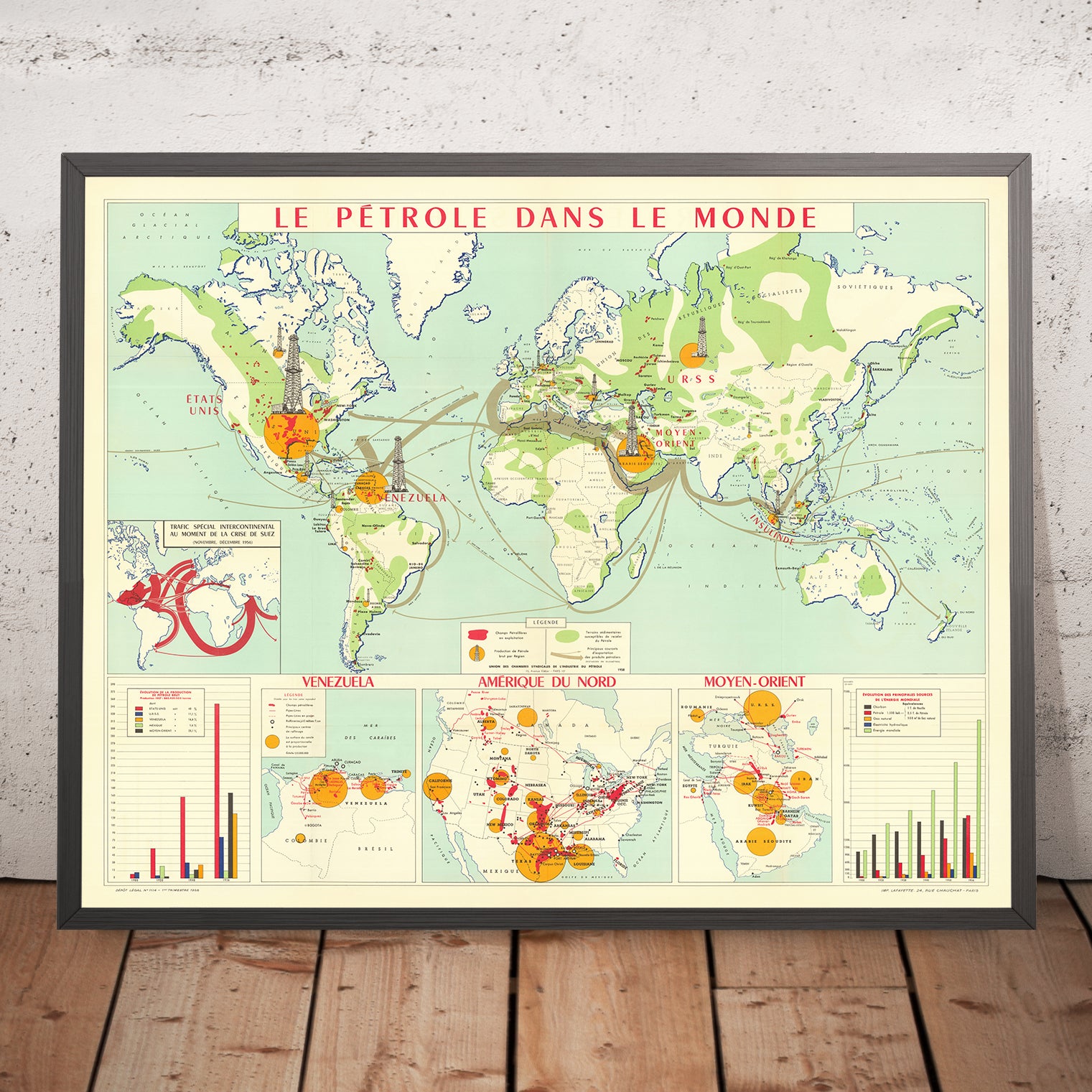 Old French World Map of the Global Petroleum Industry, 1958: Suez Cris ...