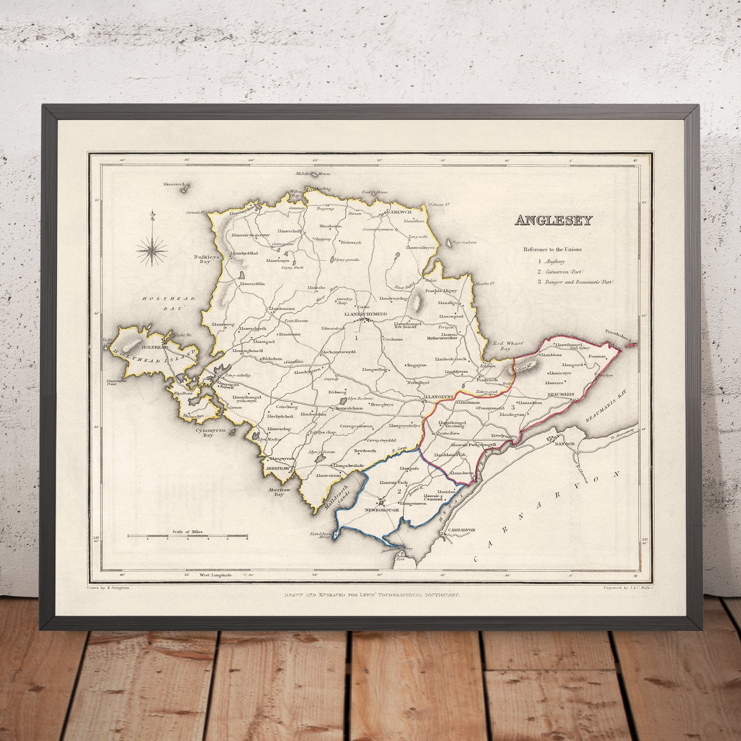 Old Map of Anglesey, Wales by Lewis, 1844: Holyhead, Llangefni, Amlwch ...