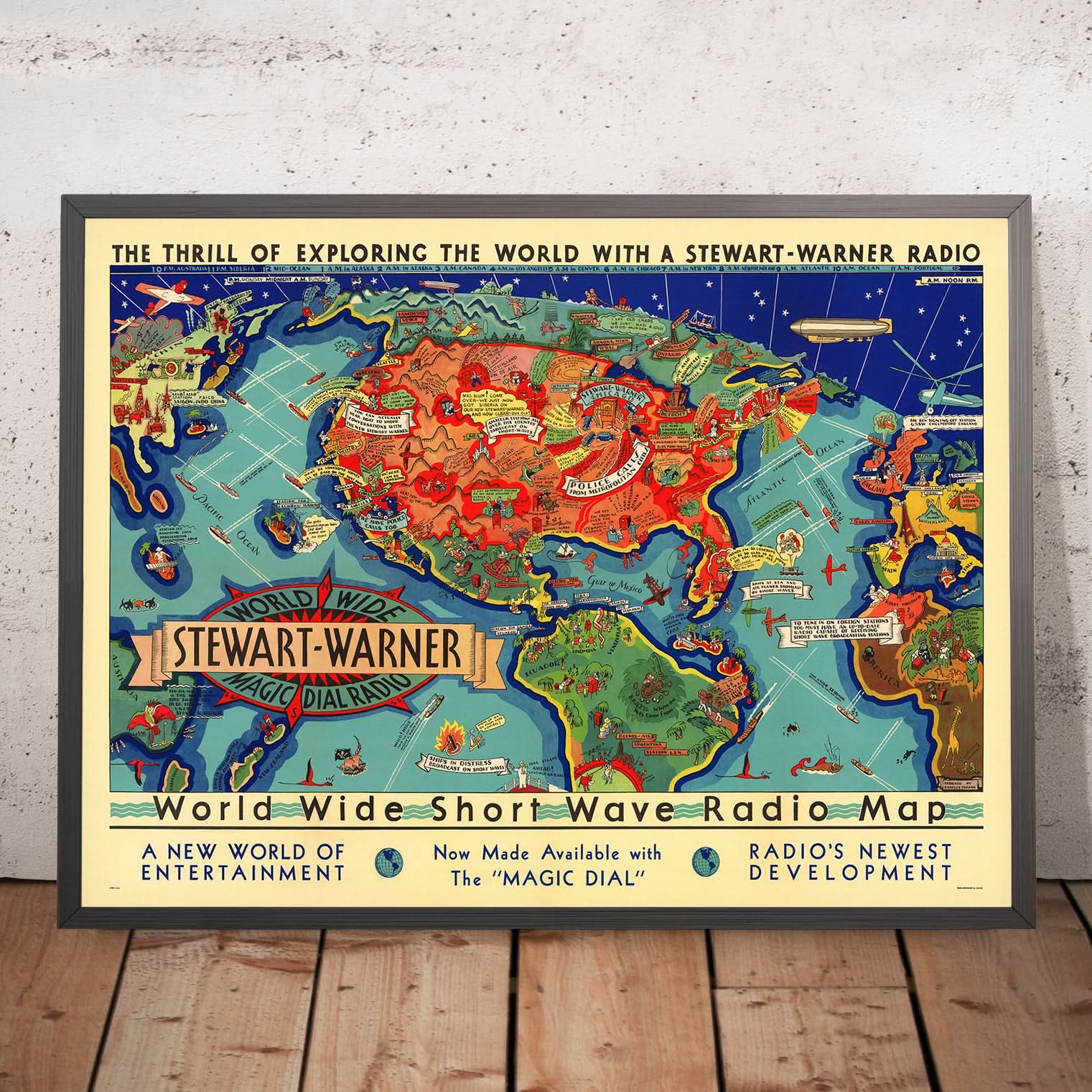 Old Short Wave Radio World Map by Turzak, 1932: Global Communications ...