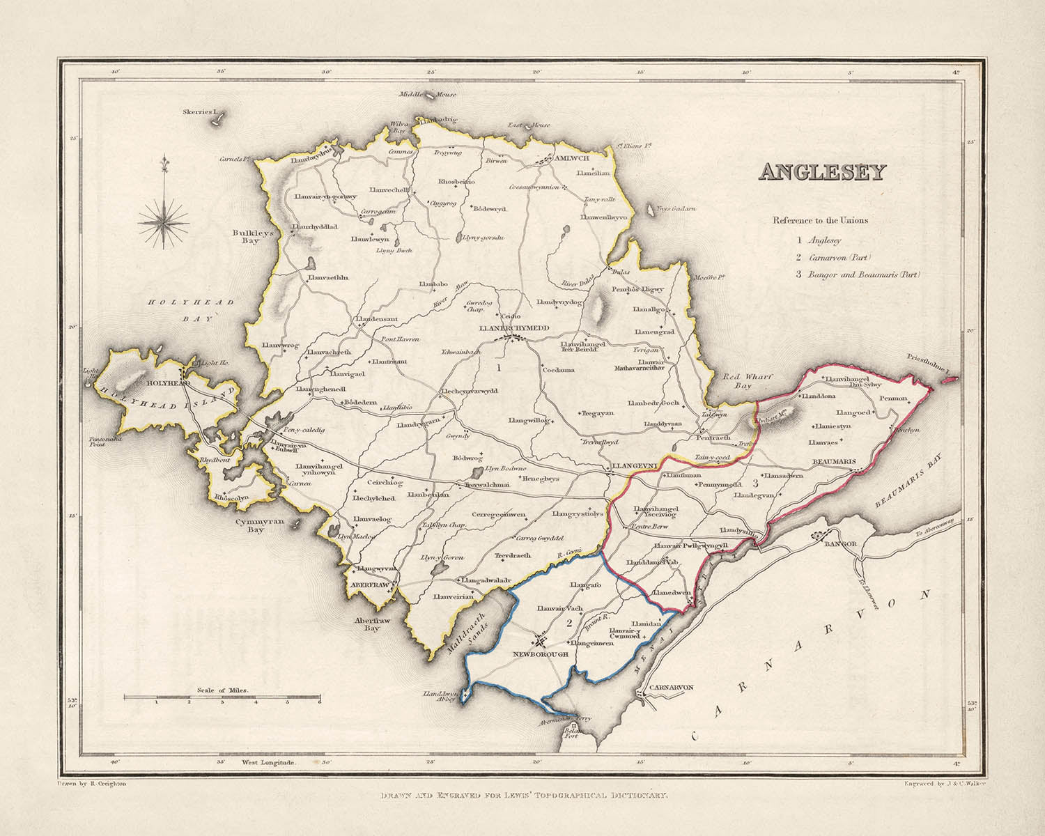 Old Map of Anglesey, Wales by Lewis, 1844: Holyhead, Llangefni, Amlwch – The Unique Maps Co.