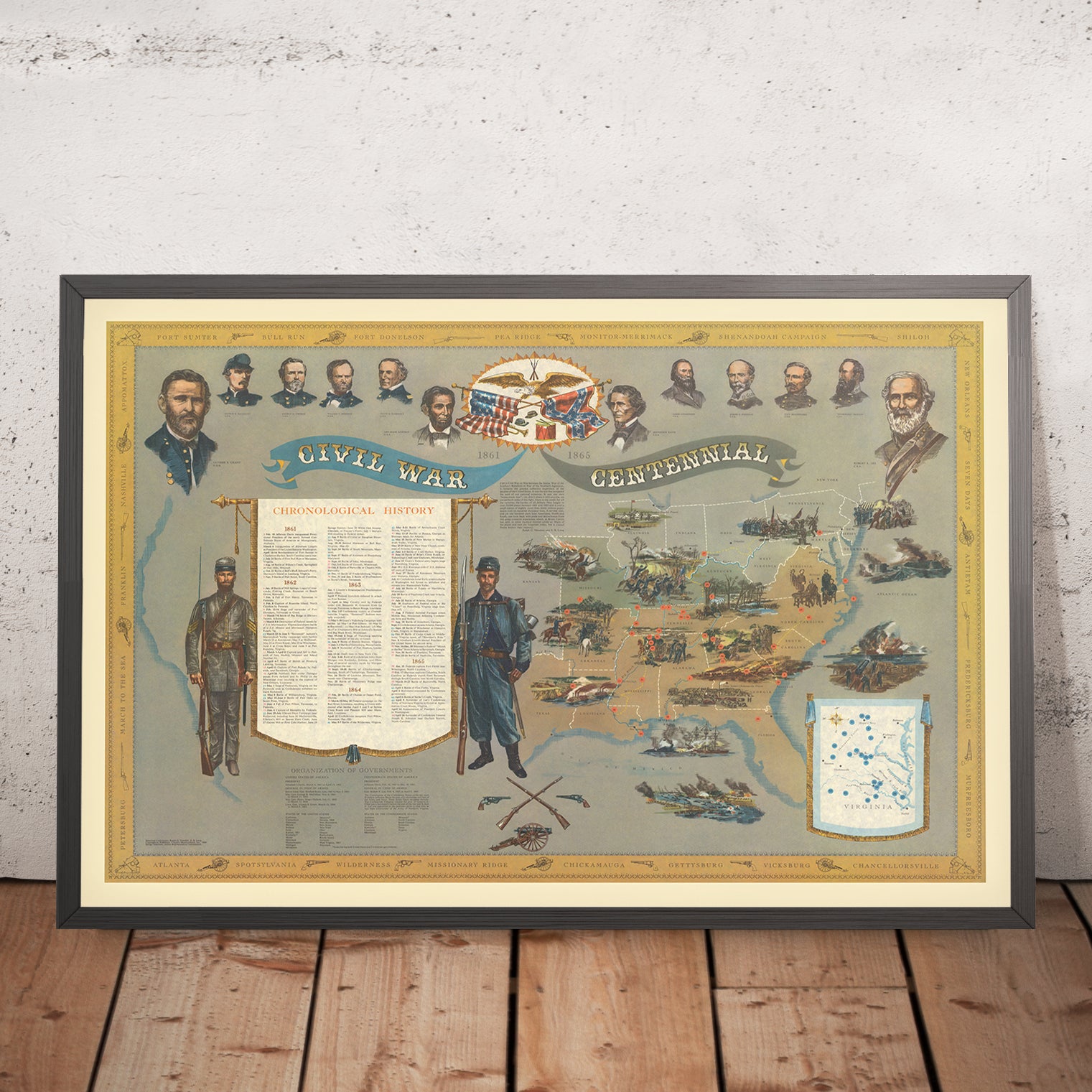 Old Pictorial Map of American Civil War 1861–65 by Newman, 1960: Ft. S ...