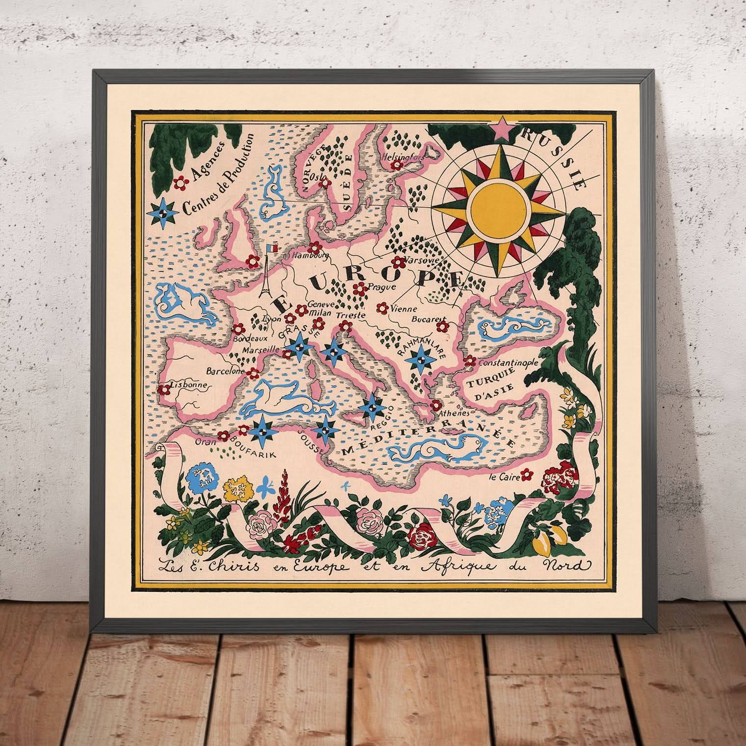 Old Map of Europe and North Africa by Mazuyer, 1931: Pictorial Style ...